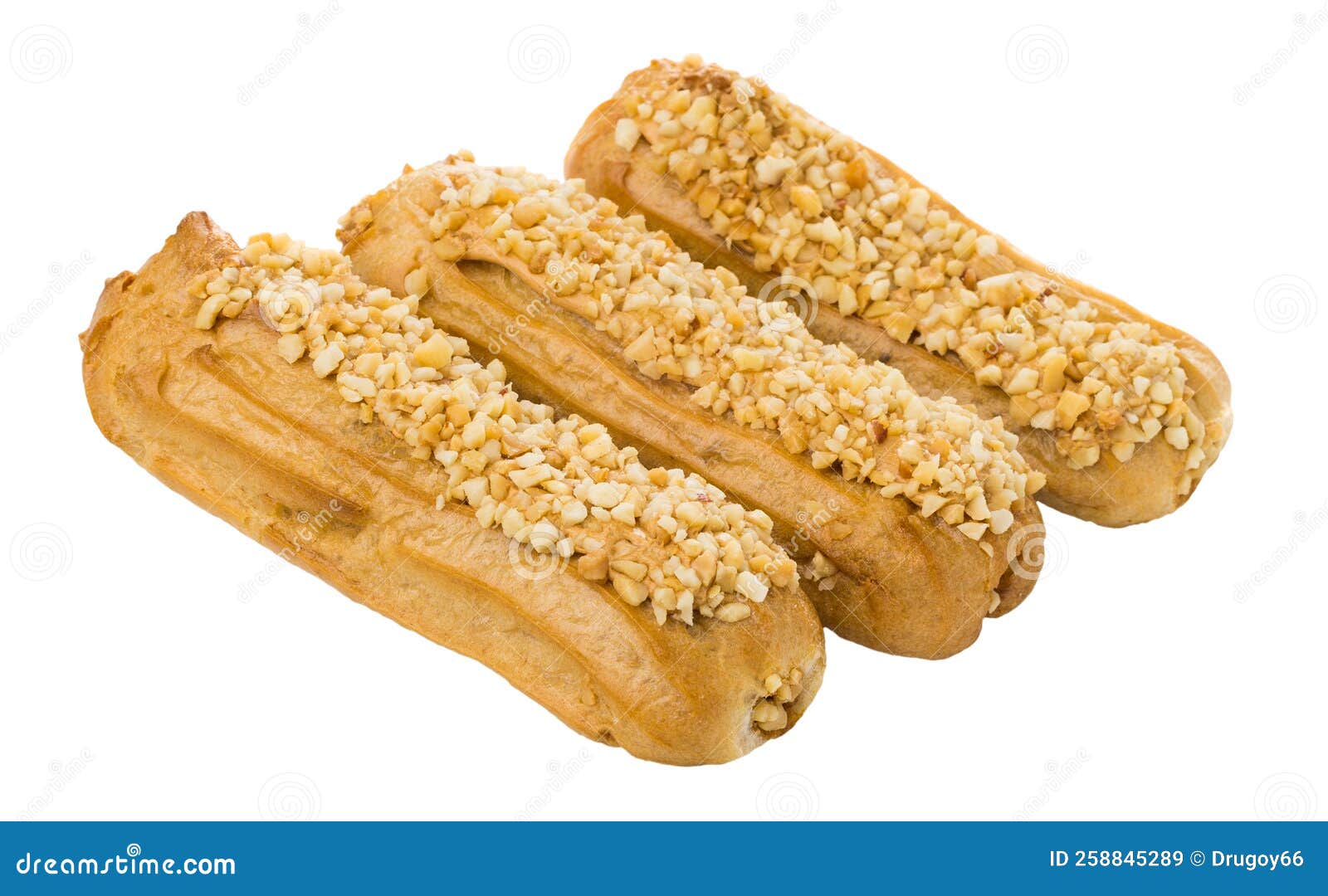 Eclairs with Pieces of Peanuts Isolated on White Stock Image - Image of ...