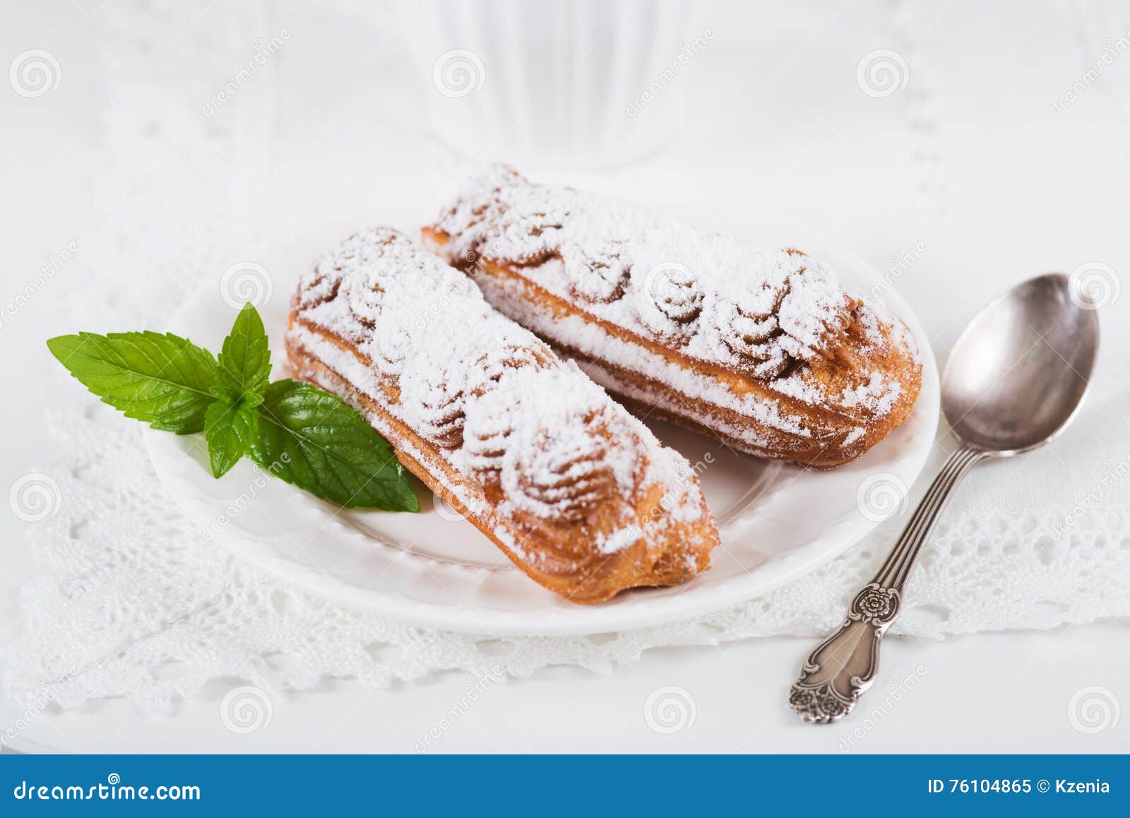 Eclairs on Plate on a Table Stock Image - Image of delicious, bakery ...