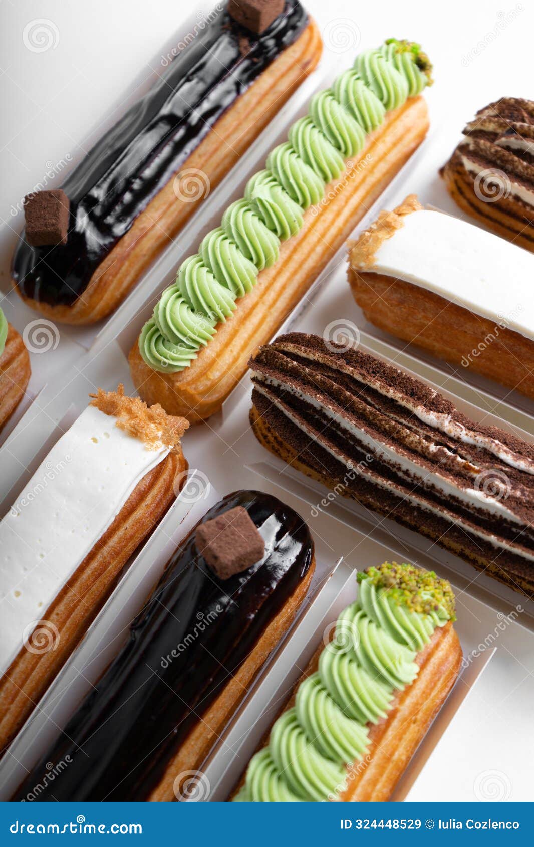 Eclairs Selection, Delicious Eclairs on White Background Stock Image ...