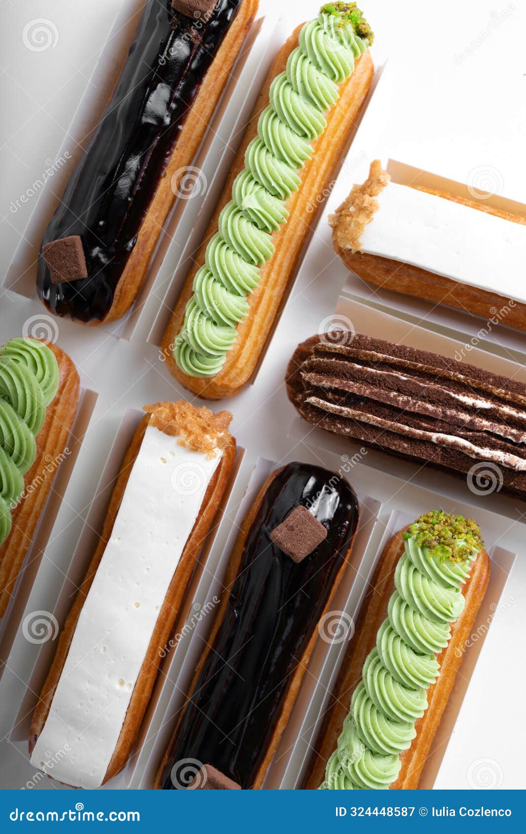 Eclairs Selection, Delicious Eclairs on White Background Stock Image ...