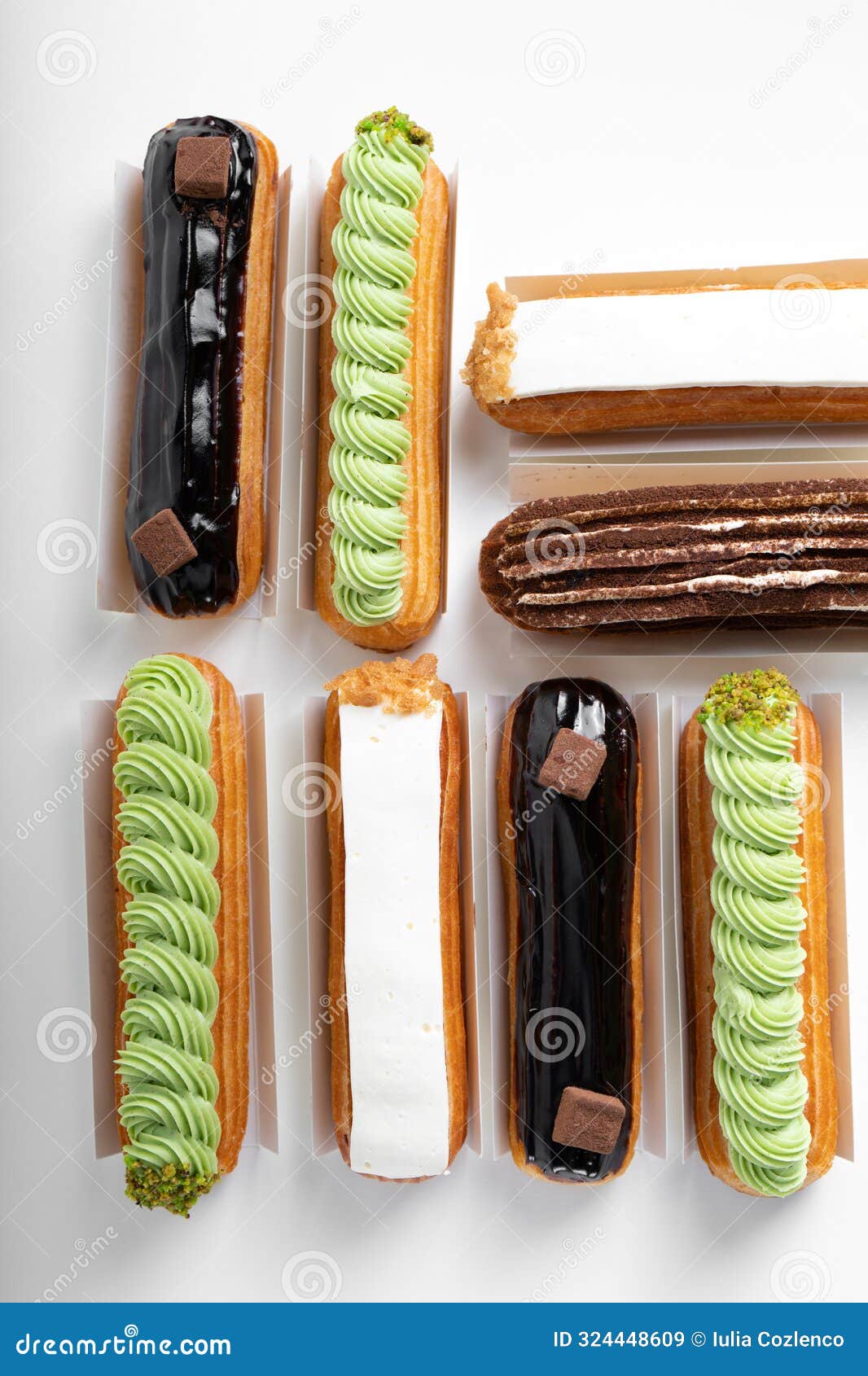 Eclairs Selection, Delicious Eclairs on White Background Stock Image ...