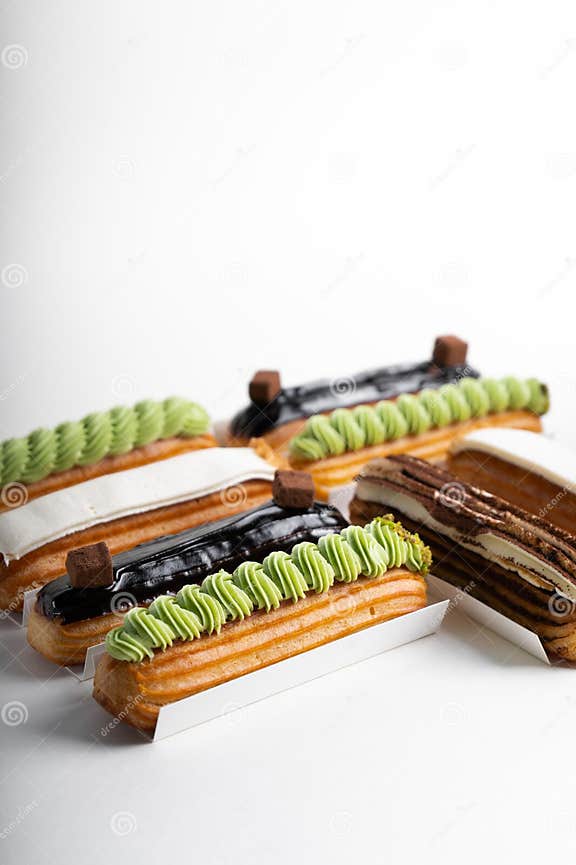 Eclairs Selection, Delicious Eclairs on White Background Stock Image ...