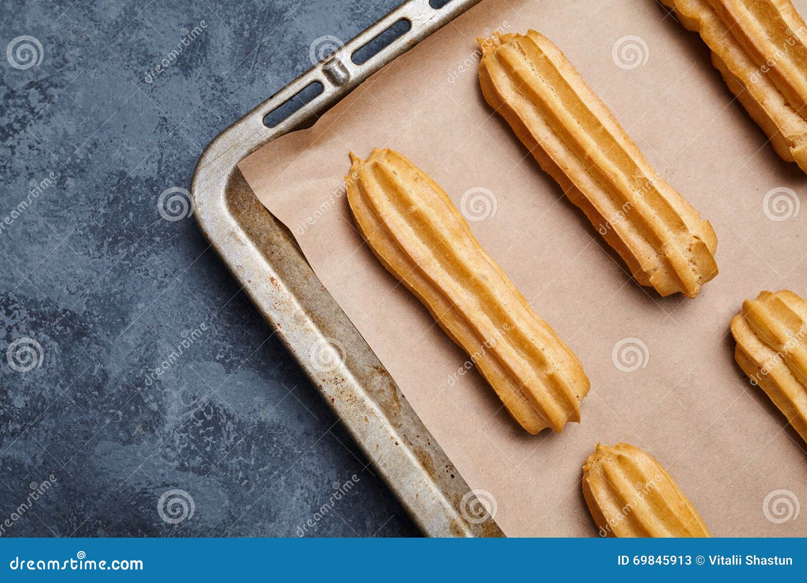 Eclairs Traditional French Pastry on Baking Sheet with Empty Frame ...
