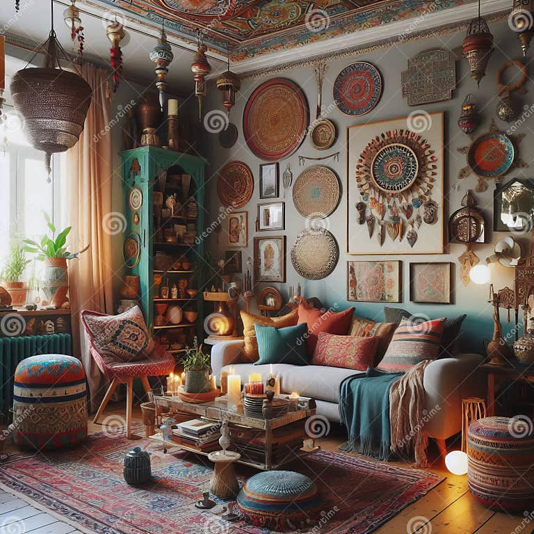 Eclectic Boho Mix of Eclectic Styles with Bold Colors, Patter Stock ...
