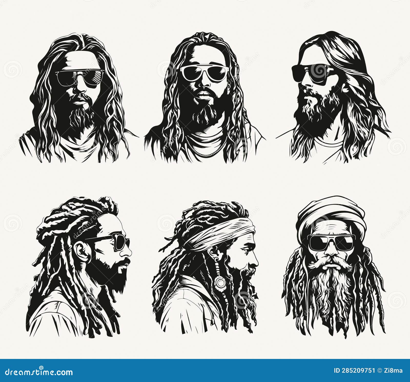 Vector Set of Hipster, Rasta-man Jesus Characters with Sunglasses and ...