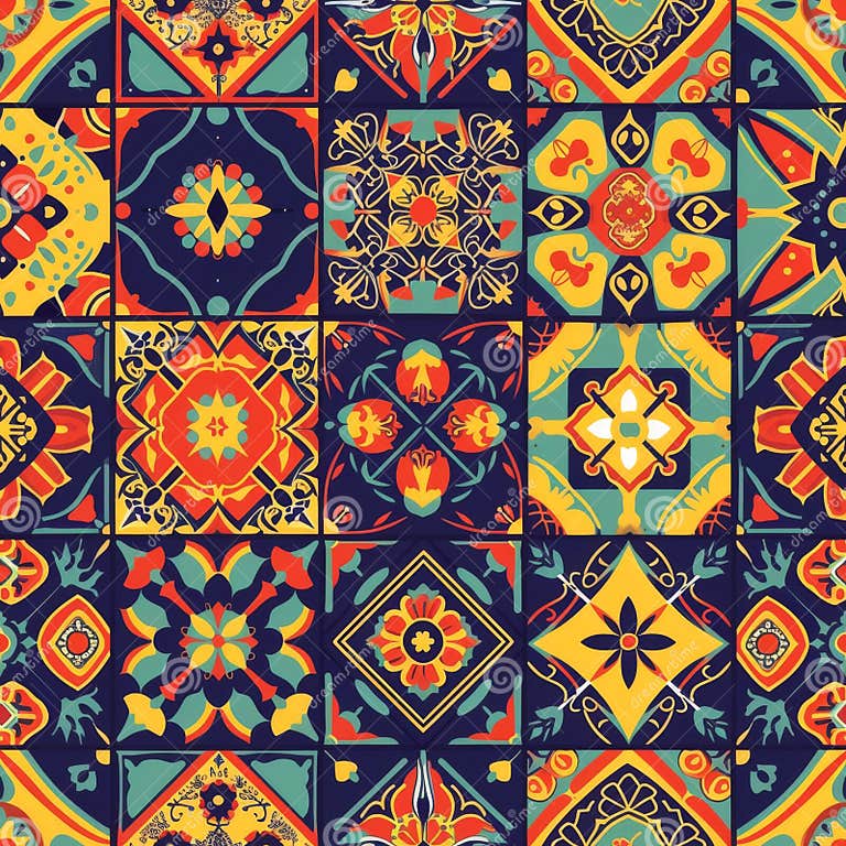 Eclectic Collection of Latin Inspired Decorative Pattern Tiles Stock ...