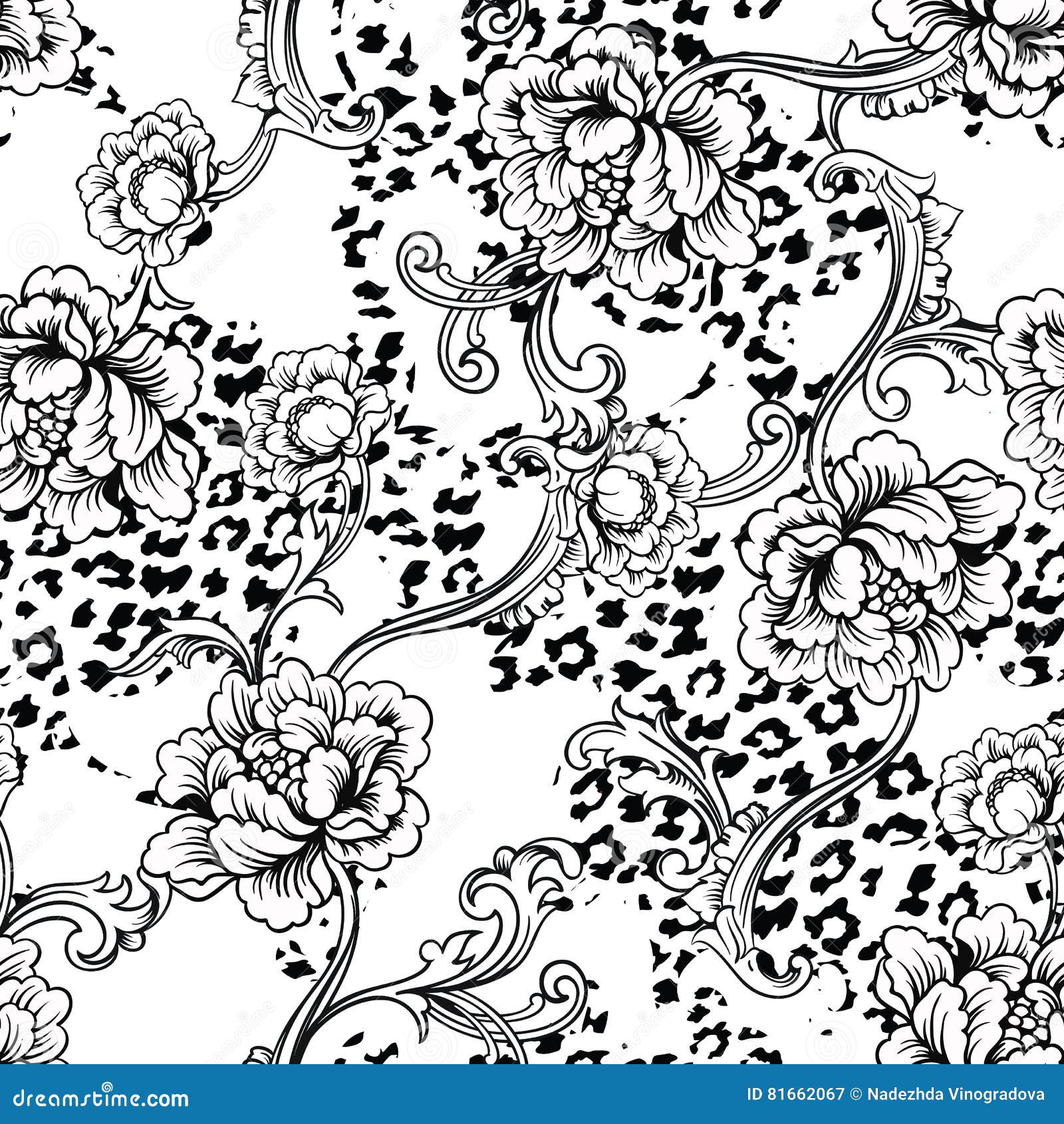 Eclectic Fabric Seamless Pattern. Animal Background with Baroque ...