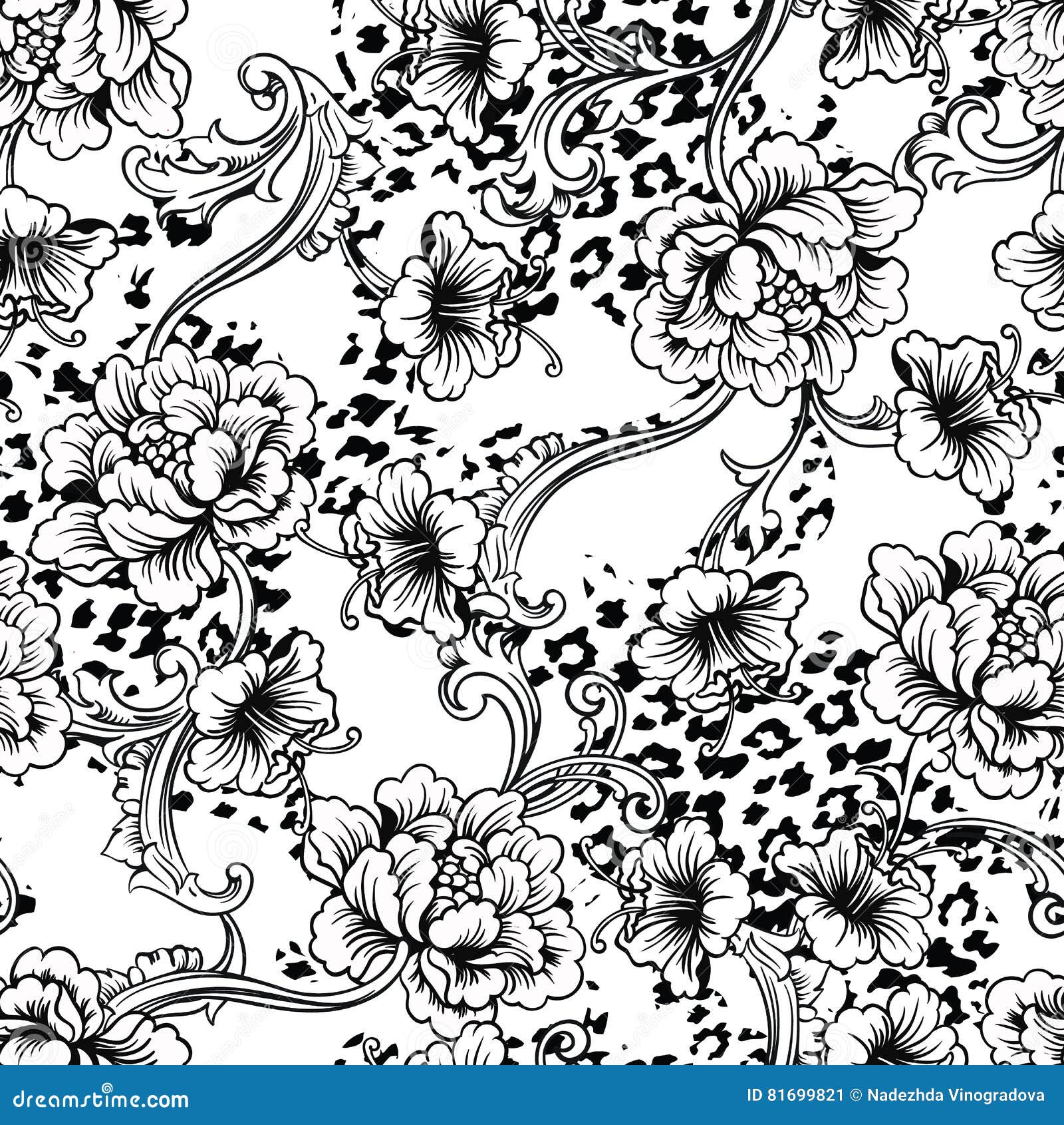 Eclectic Fabric Seamless Pattern. Animal Background with Baroque ...