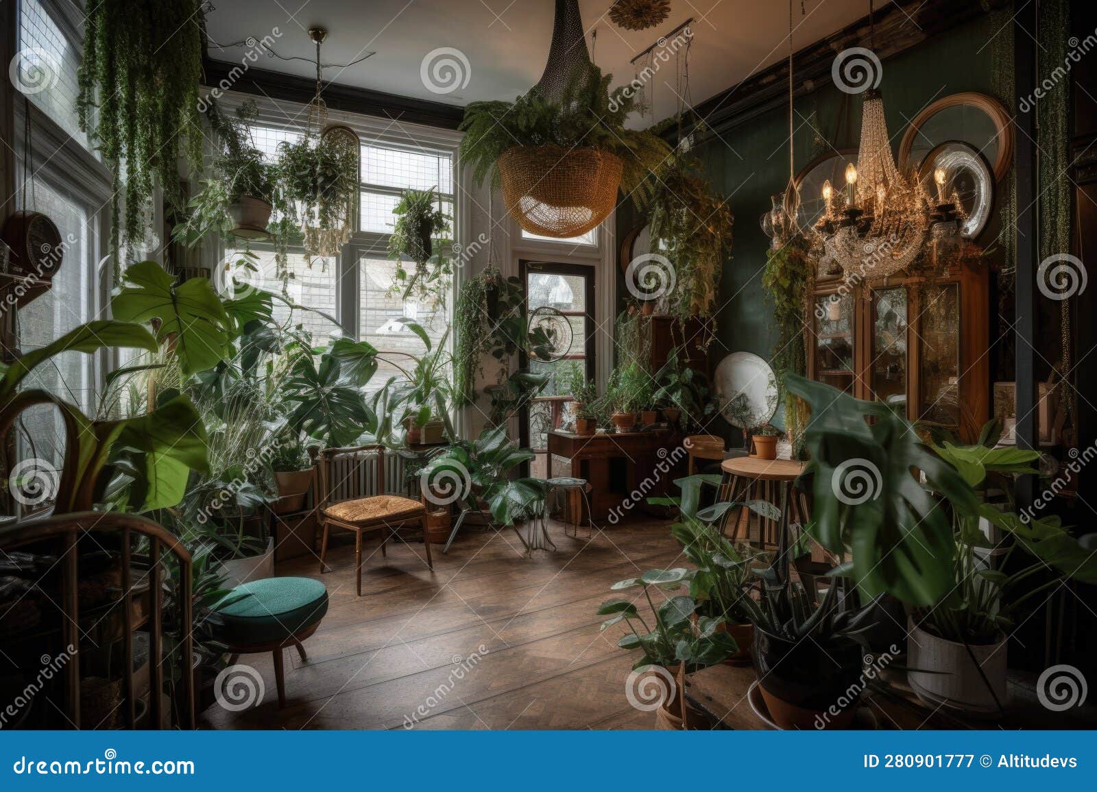 An Eclectic Interior with an Array of Indoor Plants and Greenery Stock ...