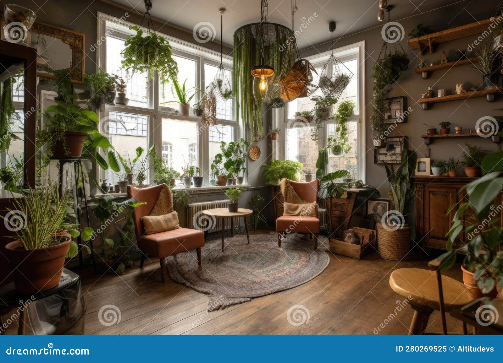 An Eclectic Interior with an Array of Indoor Plants and Greenery Stock ...
