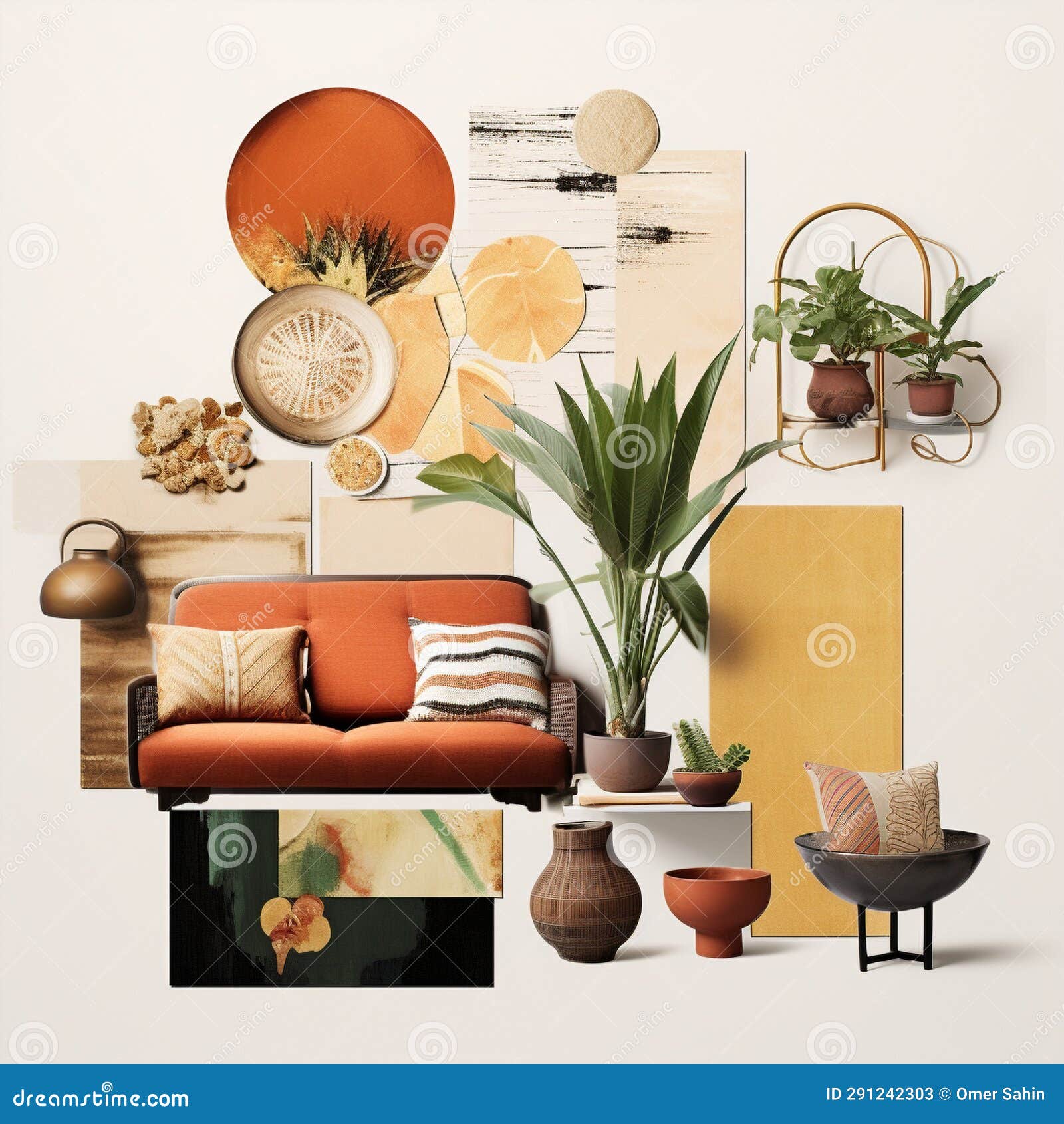 Eclectic Interior Decor Moodboard Stock Illustration - Illustration of ...