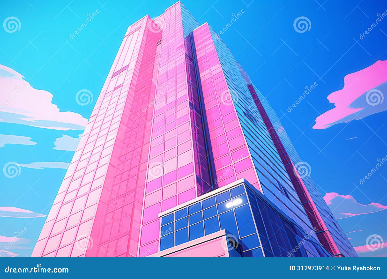 Eclectic Pink Blue Skyscraper. Generate Ai Stock Photo - Image of blush ...