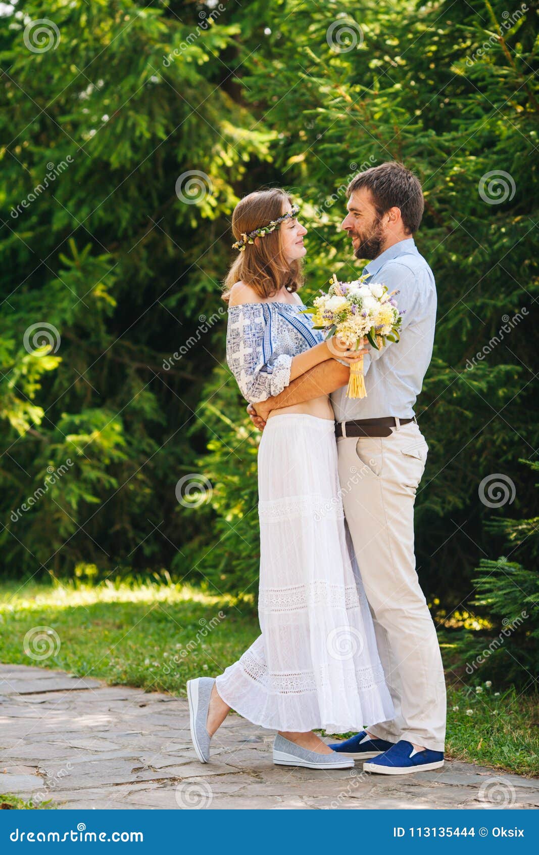 Eclectic Rustic Wedding Couple Stock Photo - Image of herbs, fashion ...