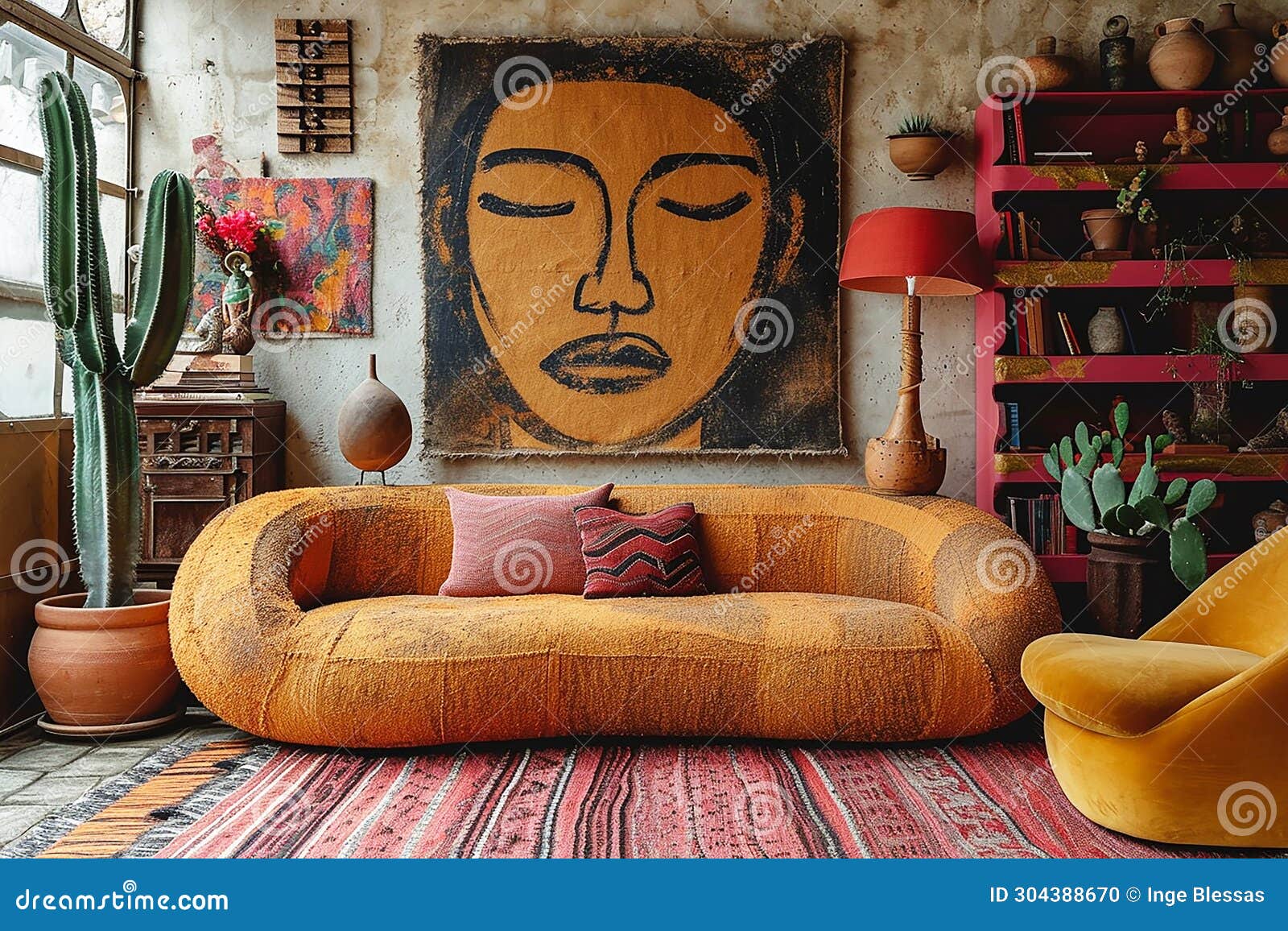 An Eclectic Vibrant Boho Living Room with Texture and Colors. Stock ...