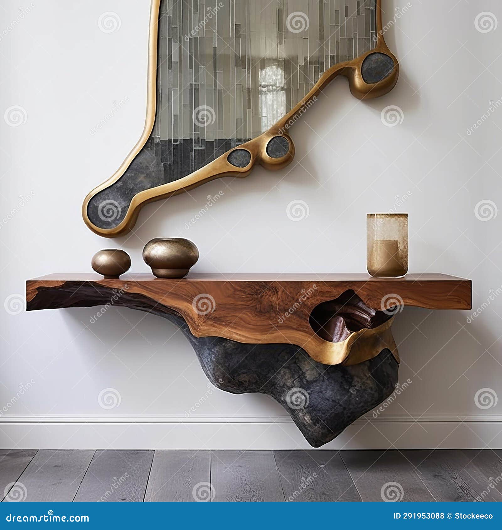 Eclectic Visionary Console Table with Mirrors and Organic Forms Stock ...
