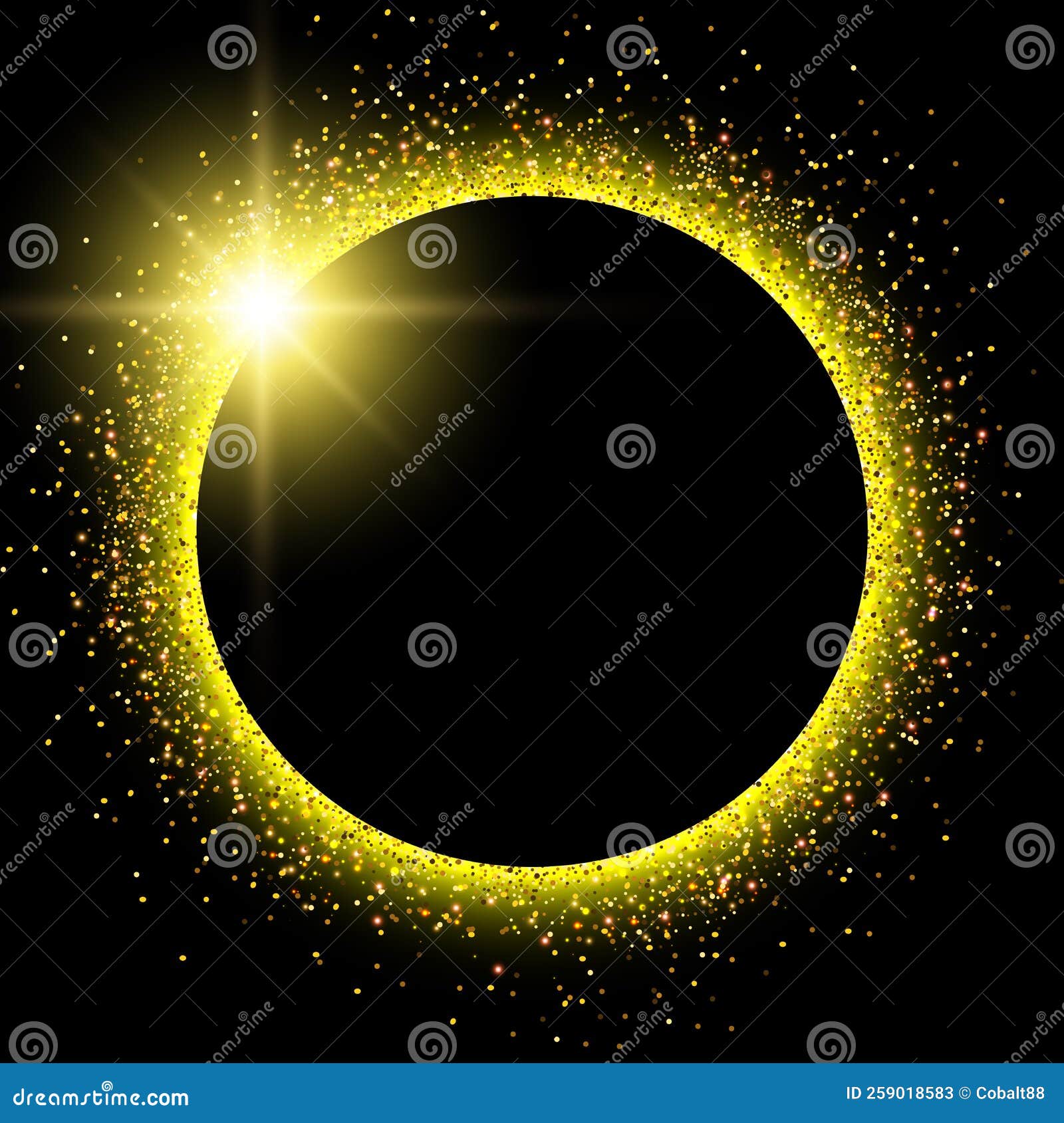 Eclipse Background with Gold Glitter Circle on Black Stock Vector ...
