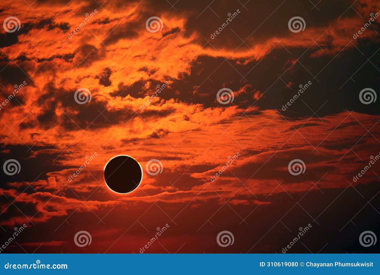 Eclipse on Dark Red Sunset Sky and Transparent Cloud Stock Illustration ...