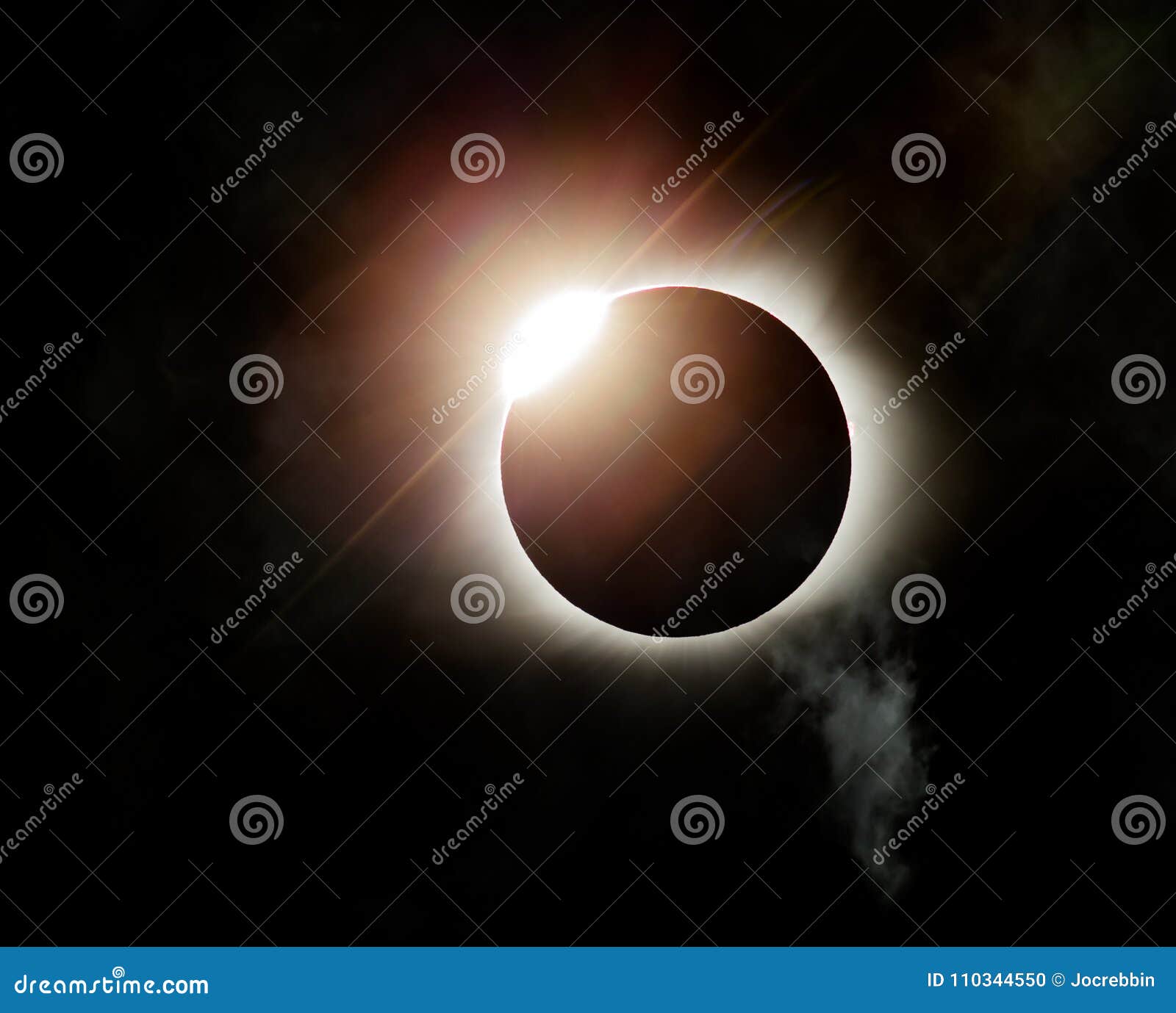 Eclipse 2017 Diamond Ring Effect with Clouds Stock Photo - Image of ...