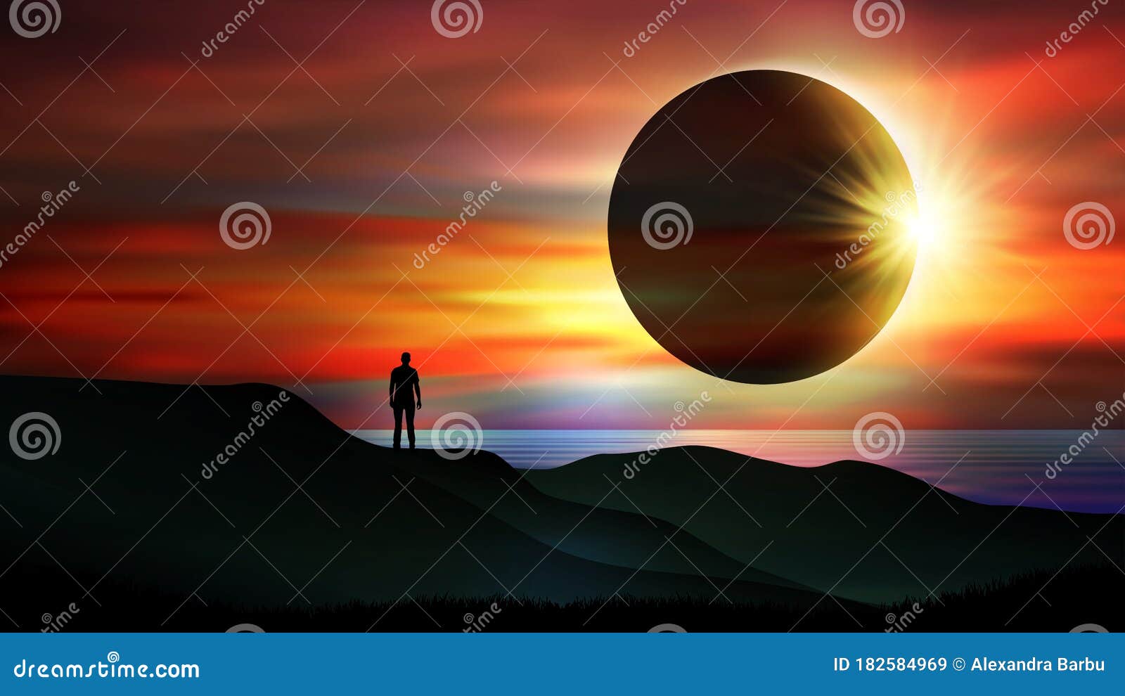 Man Looking at Solar Eclipse Stock Illustration - Illustration of dark ...