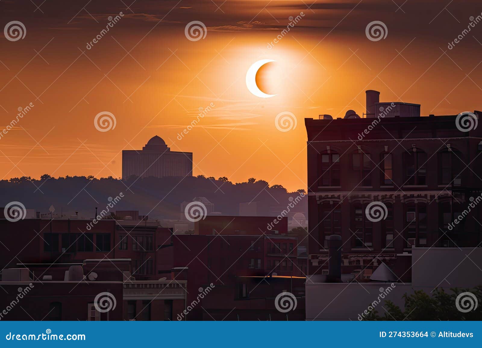 The Eclipse, with the Moon in Front of the Sun, and a View of ...