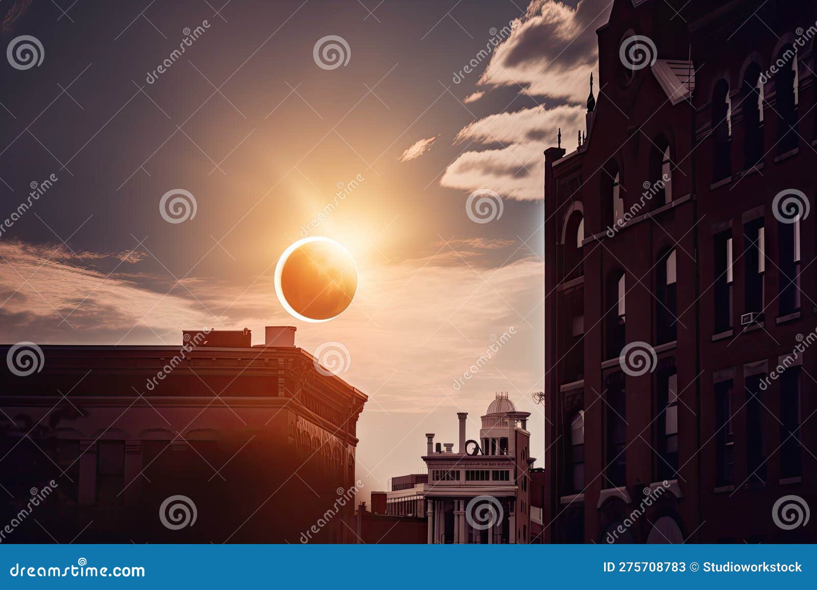 The Eclipse, with the Moon in Front of the Sun, and a View of ...