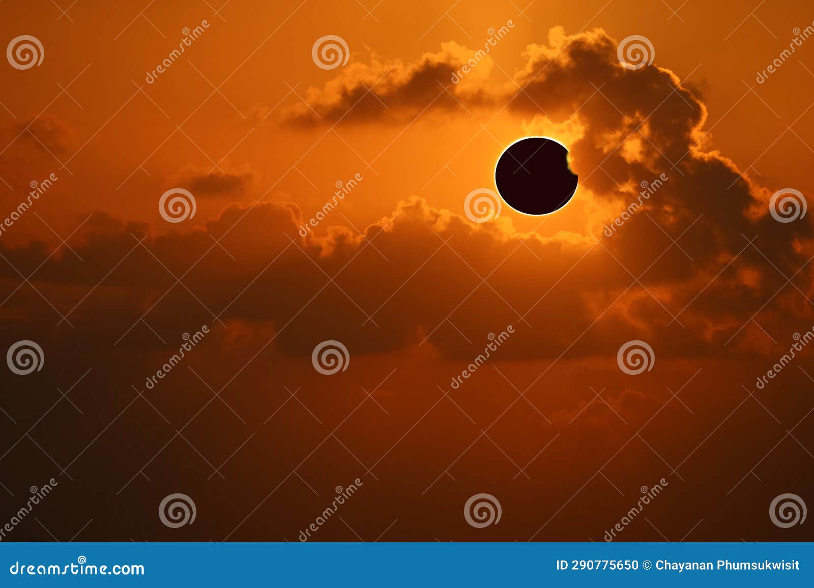 Eclipse on the Orange of Sunset Sky and Back Little Soft Cloud Stock ...