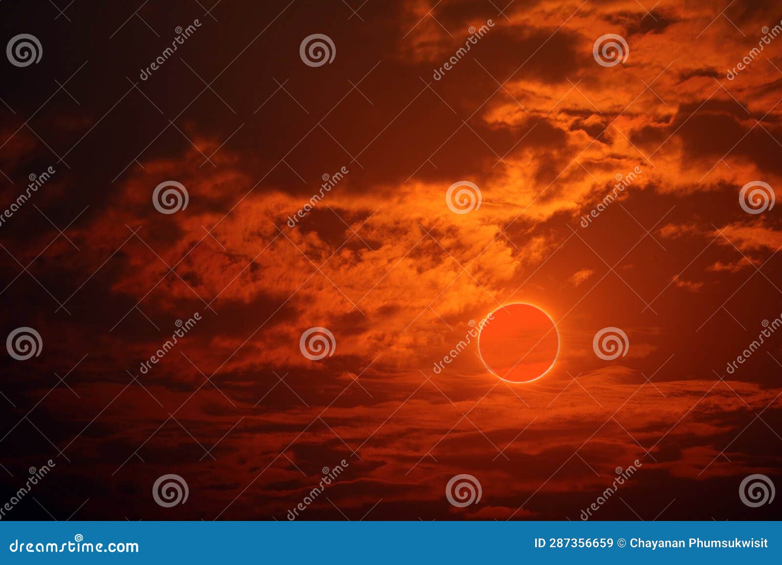 Eclipse on Orange of Sunset Sky and Soft Cloud Stock Image - Image of ...