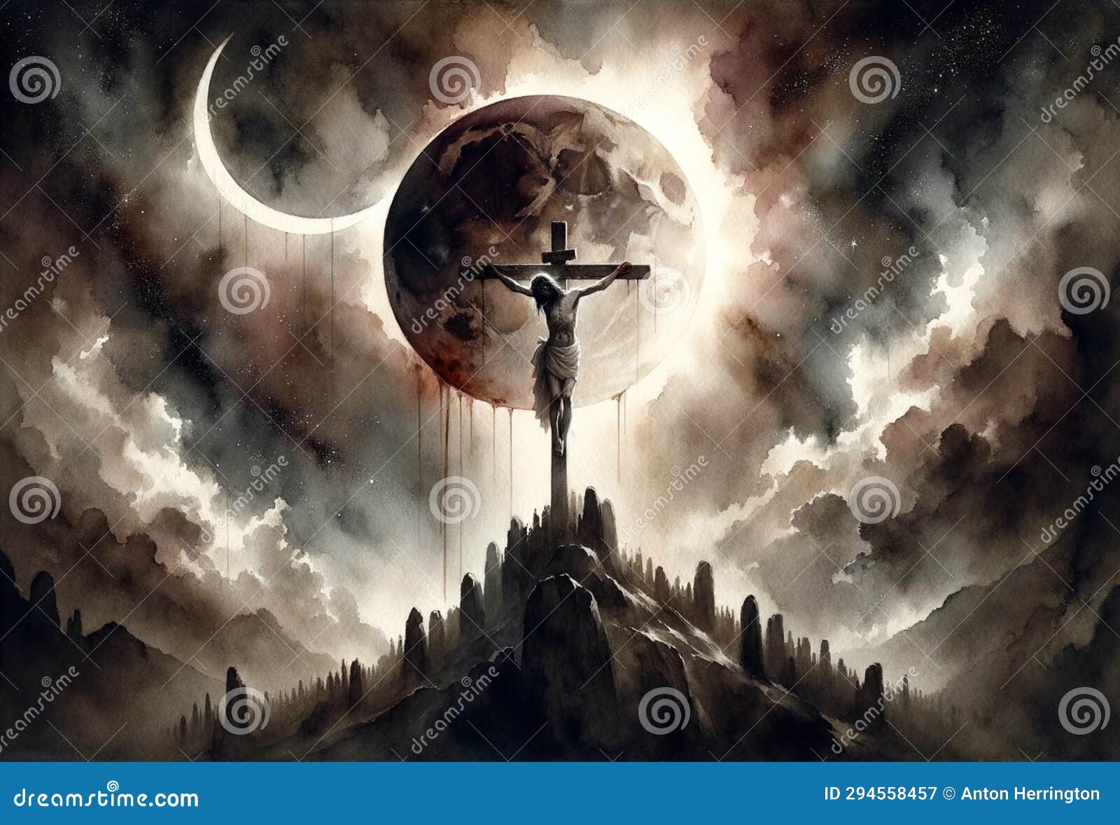 Eclipse of Redemption: the Crucifix in Shadows Stock Illustration ...
