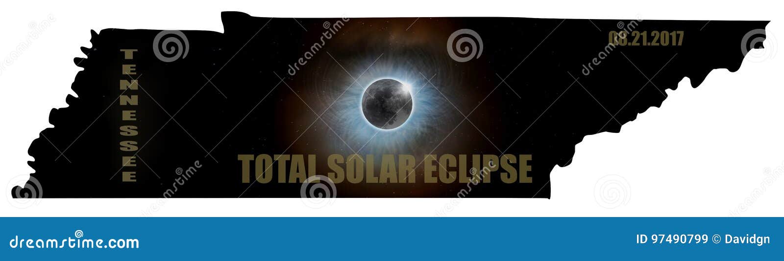 Eclipse Solar Total Em Tennessee Map Outline EUA Ilustração Stock ...