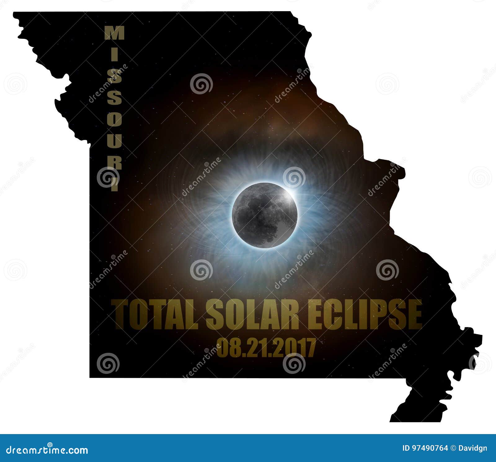 Eclipse Solar Total No Esboço EUA Do Mapa De Missouri Ilustração Stock ...