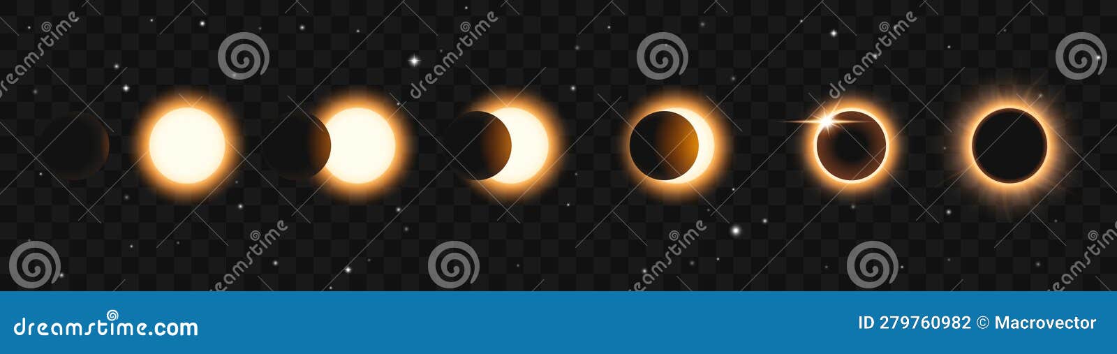 Eclipse Stages Realistic stock vector. Illustration of crescent - 279760982
