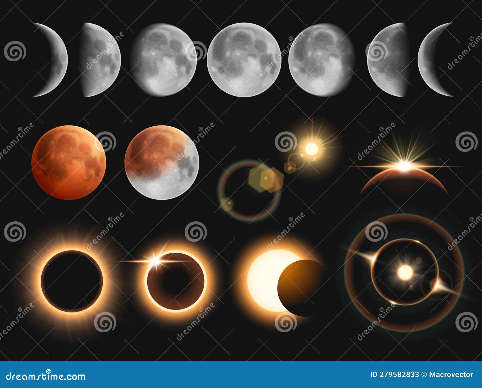 Eclipse Stages Realistic stock vector. Illustration of shiny - 279582833