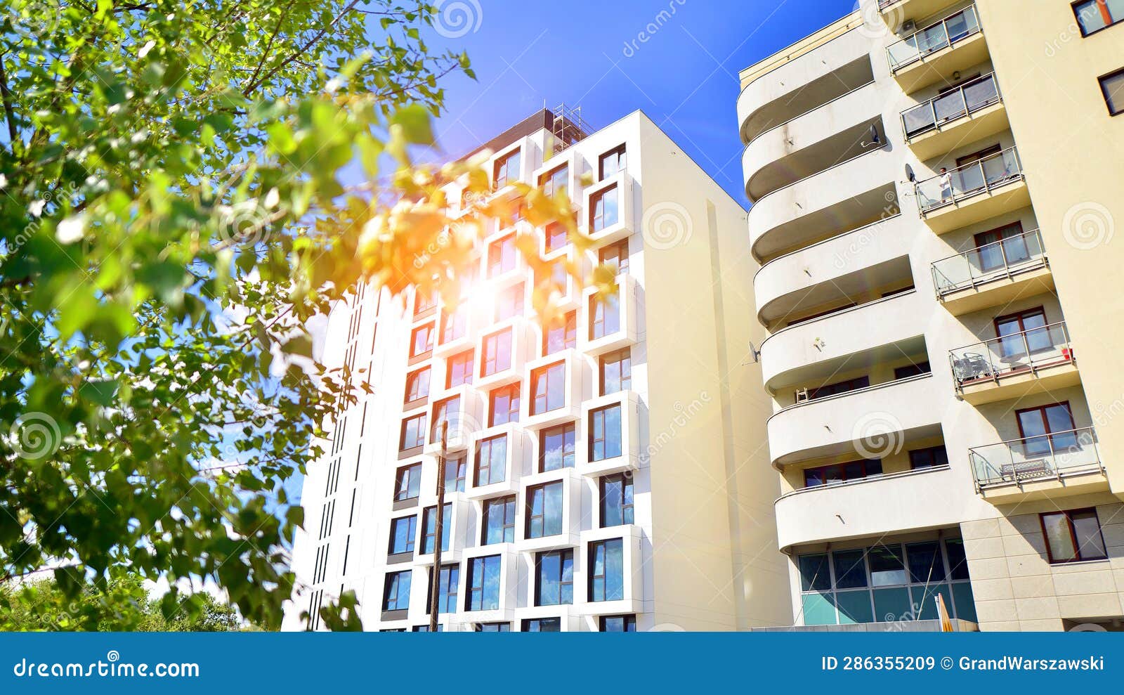 Eco Architecture. Green Tree and Apartment Building. Stock Image ...