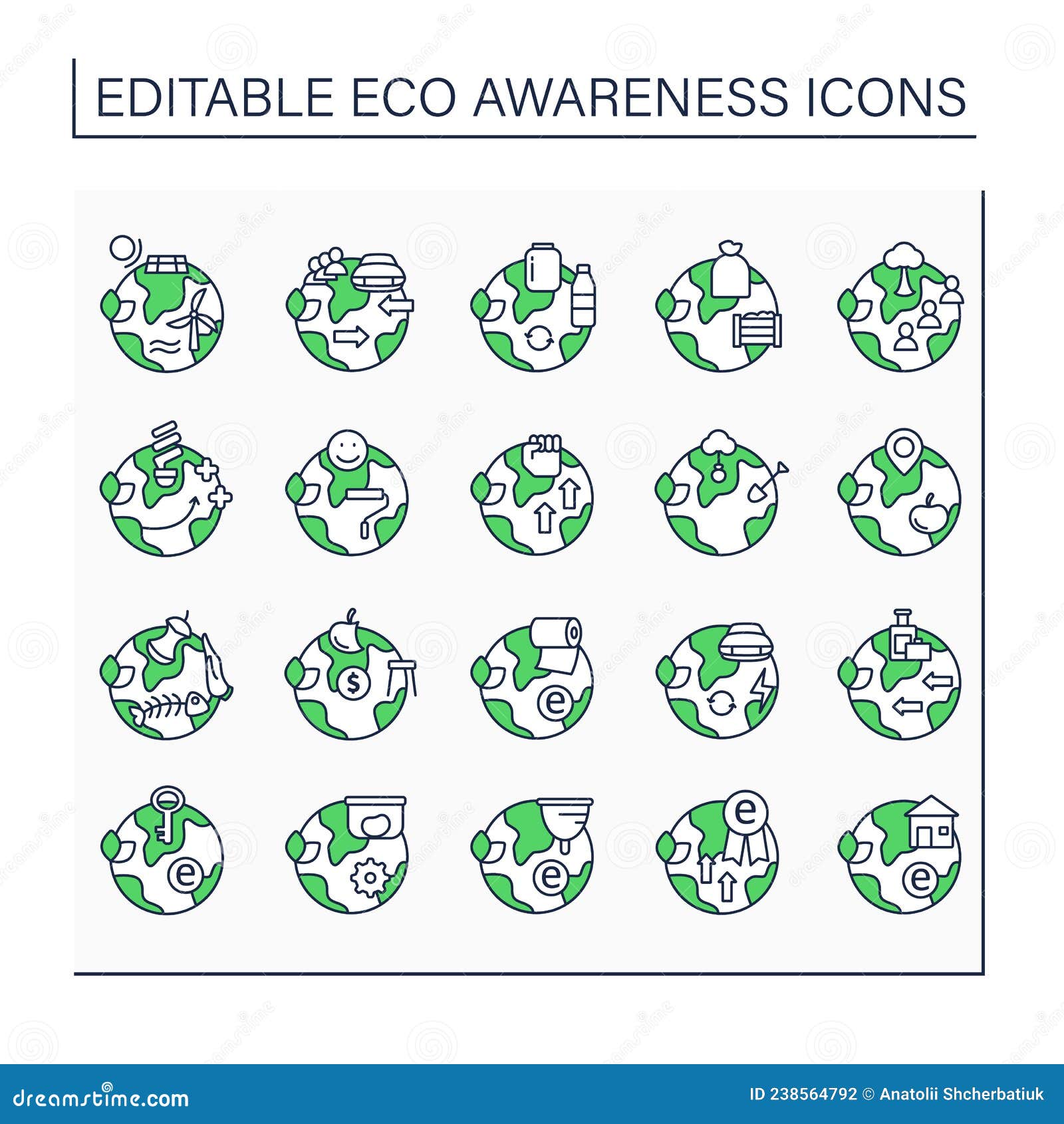Eco Awareness Line Icons Set Stock Vector - Illustration of squander ...