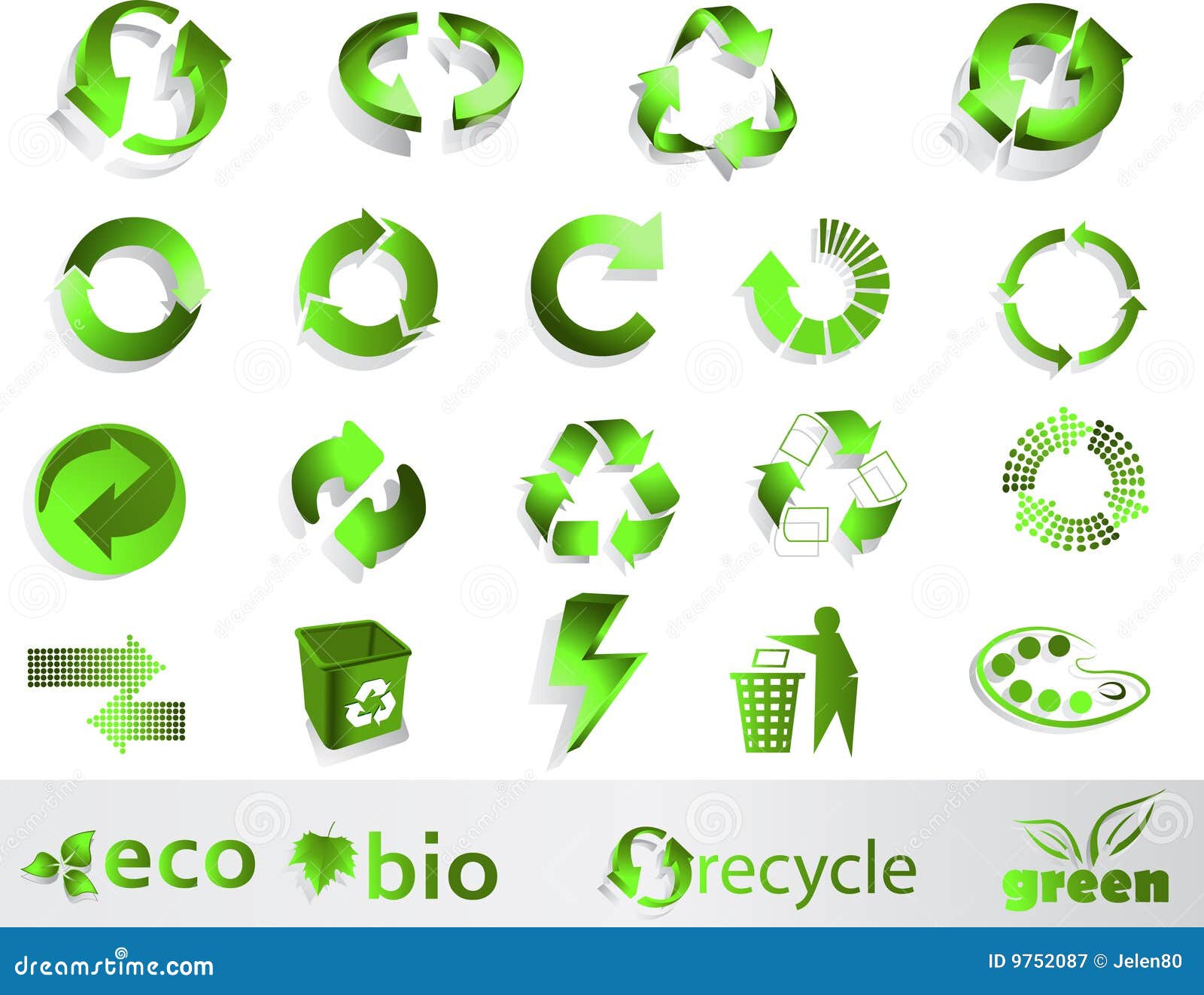 Eco, Bio-, Verdi E Riciclano I Simboli Illustrazione Vettoriale ...