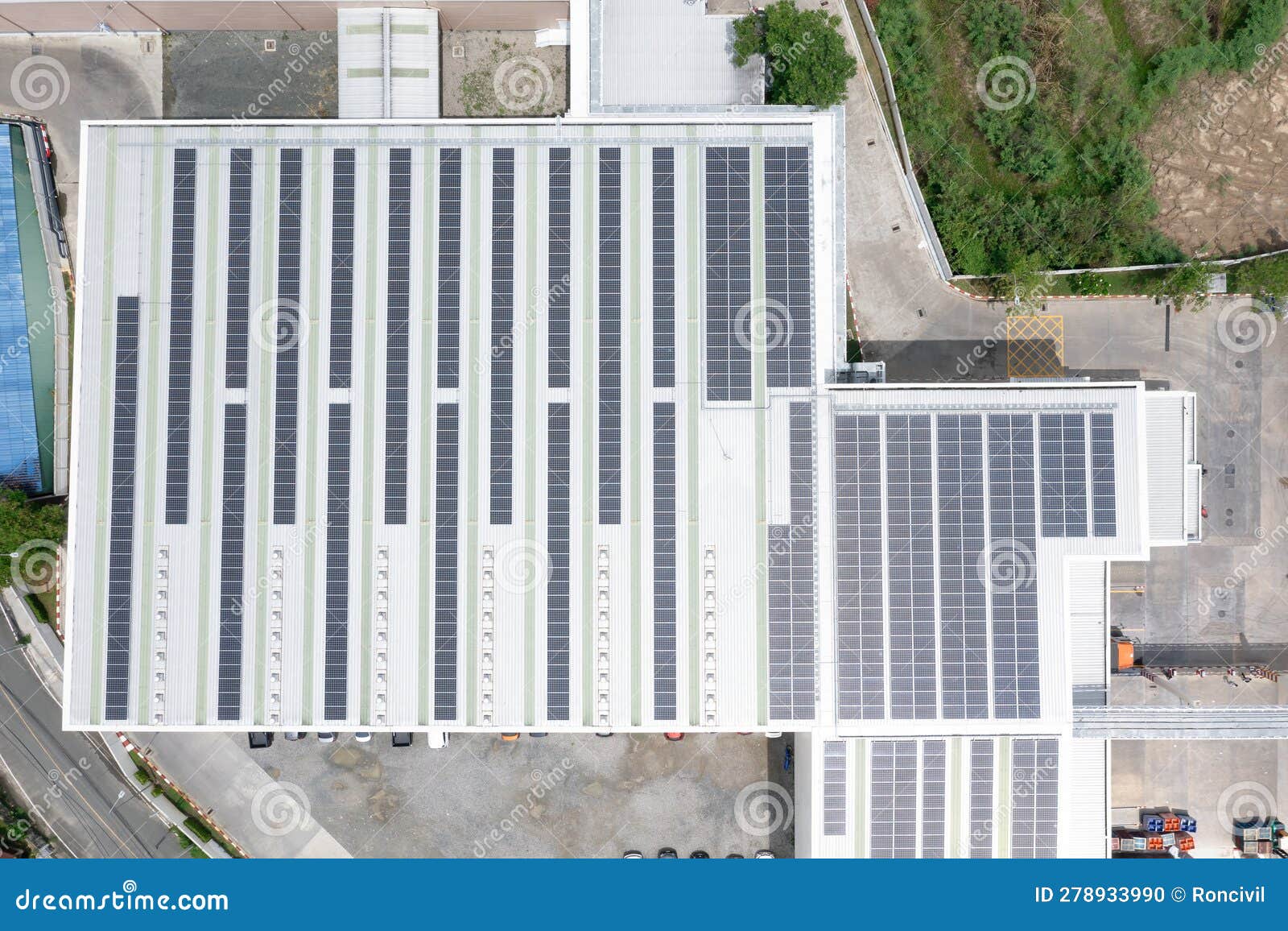 Eco Building and Solar Cell in Aerial View Stock Photo - Image of ...