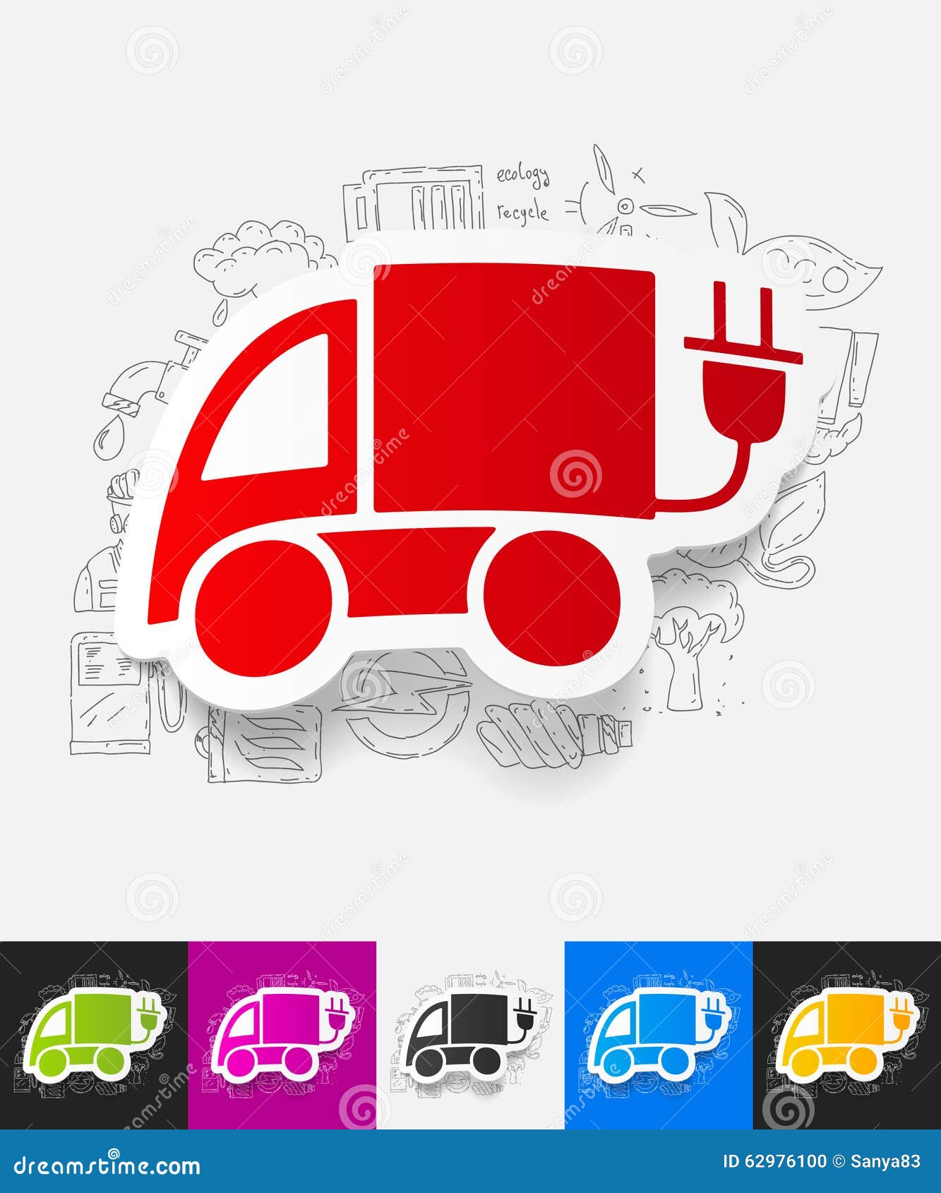 Eco Car Paper Sticker with Hand Drawn Elements Stock Vector ...