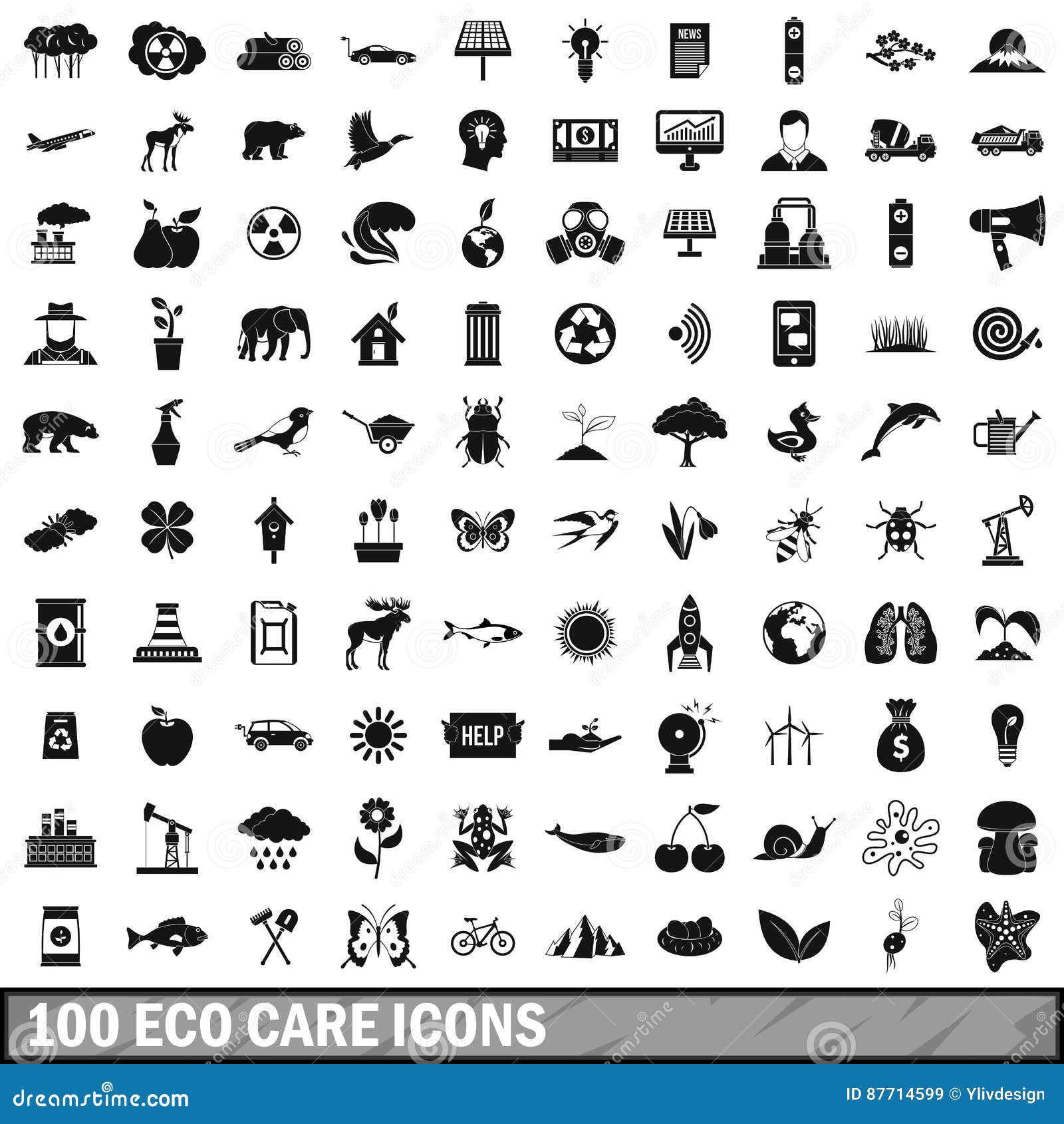 100 Eco Care Icons Set in Simple Style Stock Vector - Illustration of ...