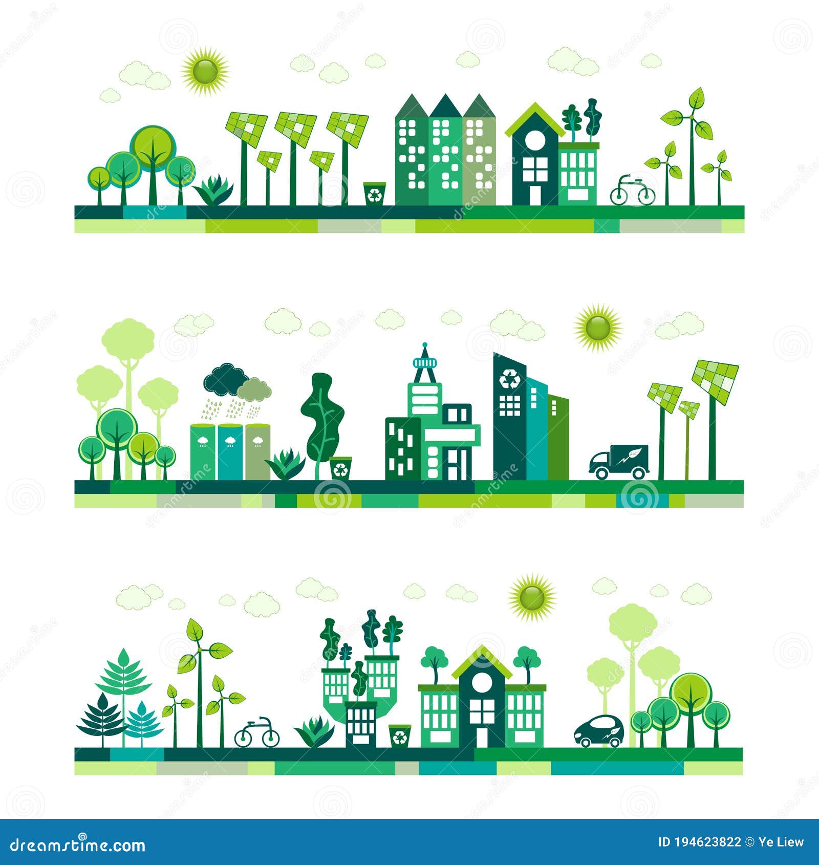 Eco City And Eco Living Concept. Using Of Green Energy, Solar Panels ...