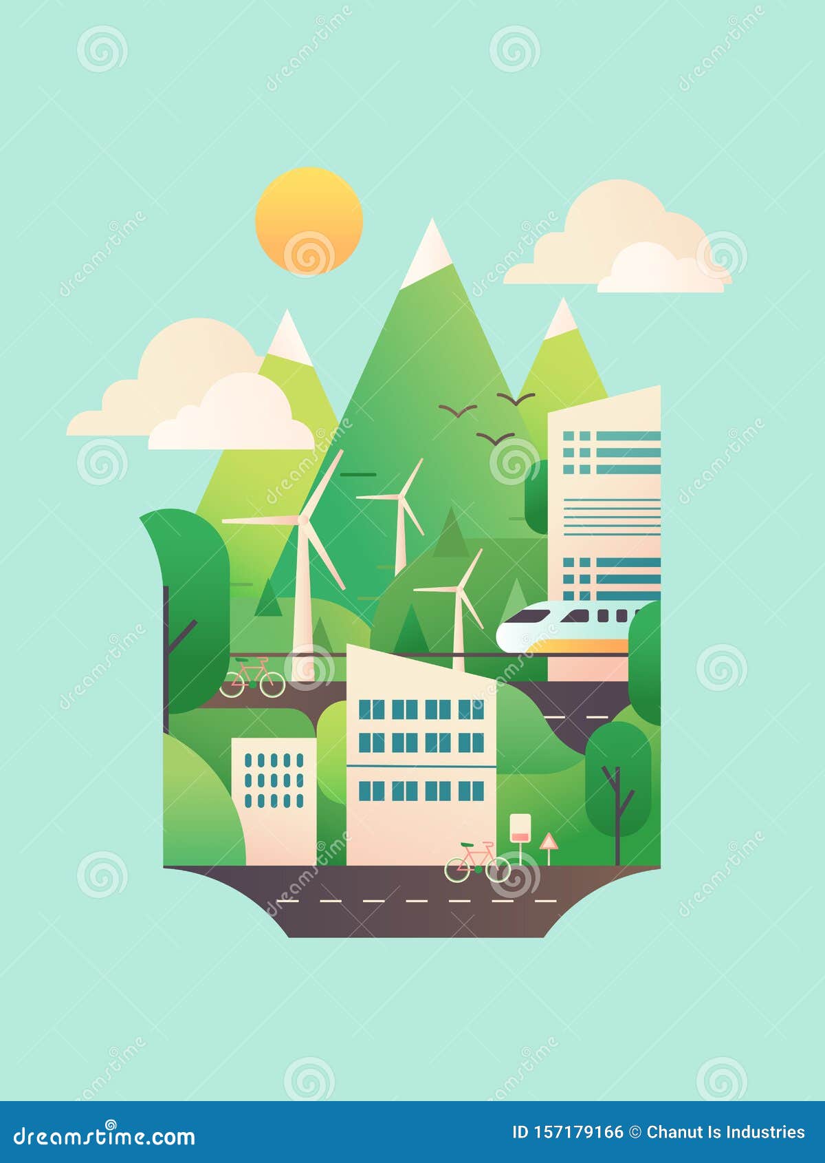 Eco City in Vector Gradient Illustration Stock Vector - Illustration of ...