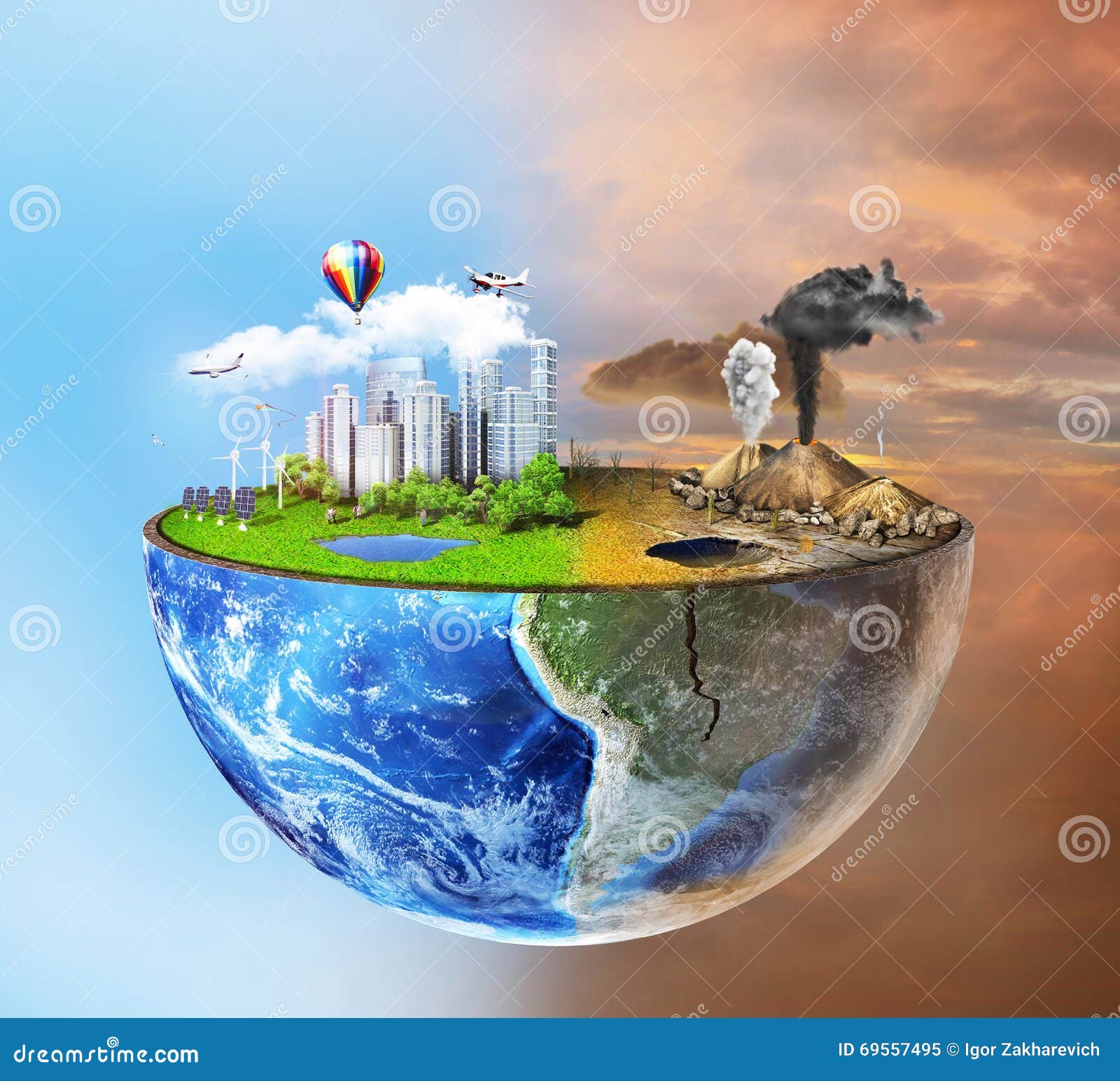 Eco Concept. Half Sphere of Earth with Light Side Stock Image - Image ...