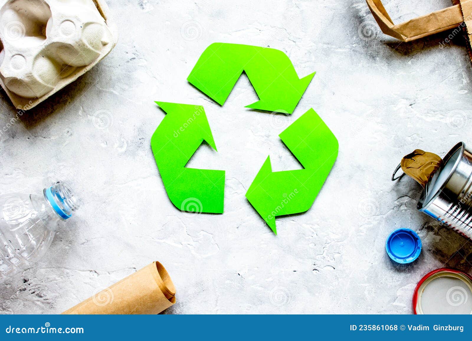 Eco Concept with Recycling Symbol on Table Background Top View Stock ...
