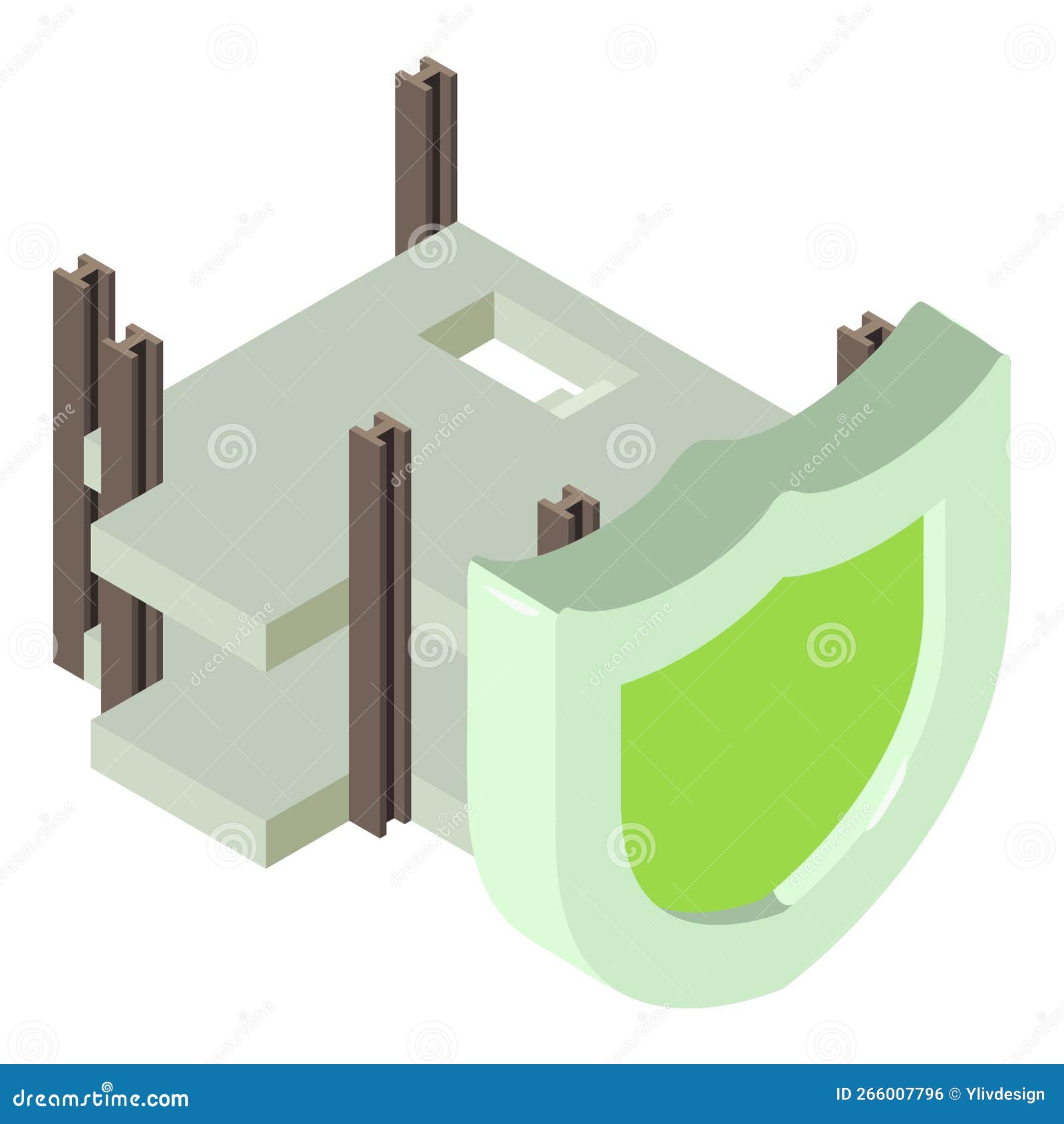 Eco Construction Icon Isometric Vector. Shield Icon on Building Frame ...