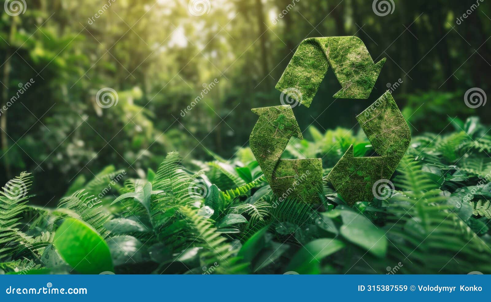 Eco Cycle - Green Recycling Symbol in Lush Forest Stock Image - Image ...