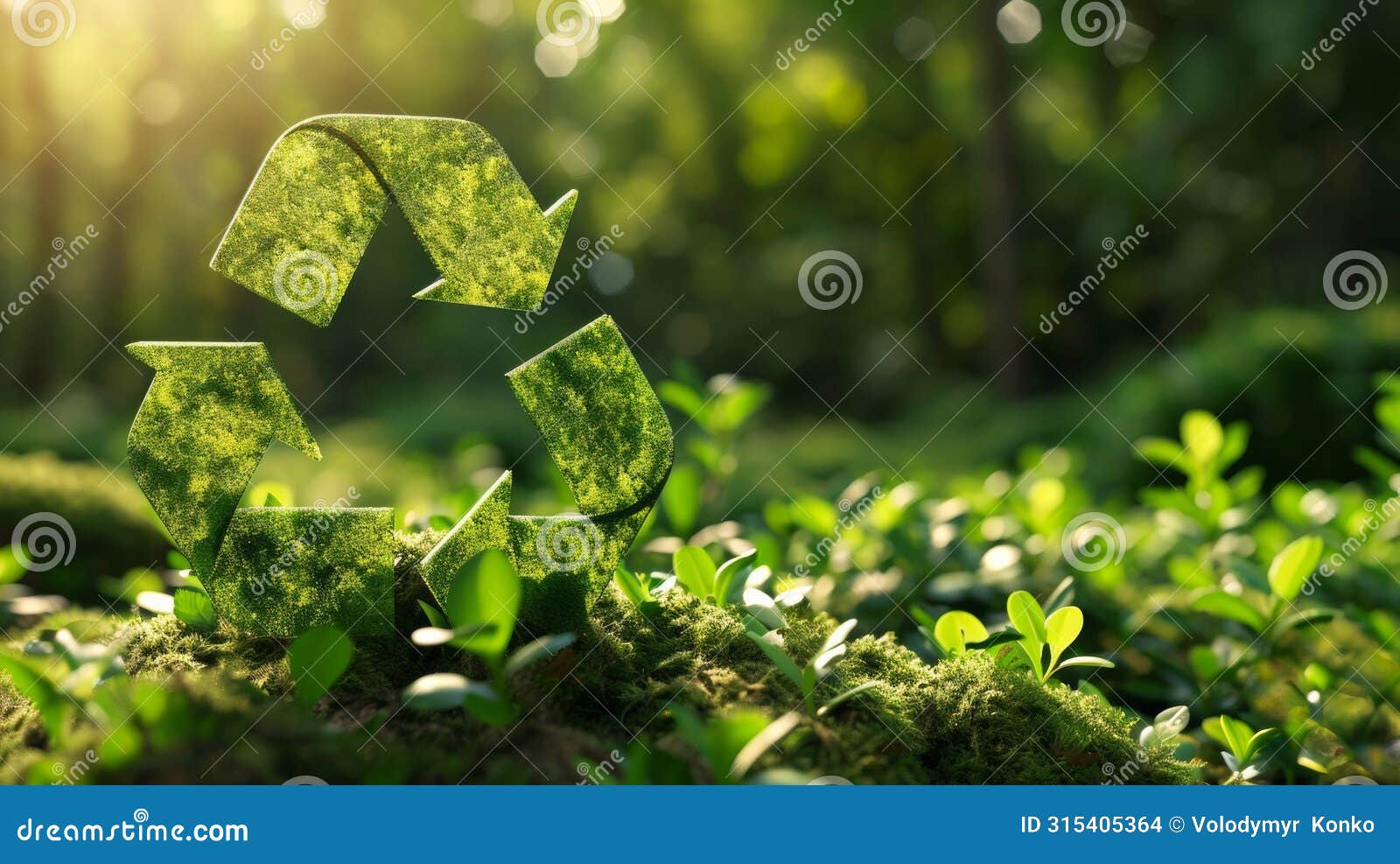 Eco Cycle - Green Recycling Symbol in Lush Forest Stock Photo - Image ...