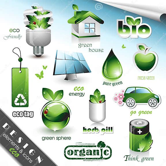 Eco Design Elements and Icons Stock Vector - Illustration of ...
