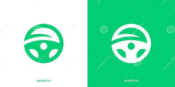 Simple Eco Drive Logo. Steer Wheel and Leaf or Road Graphic Icon Stock ...