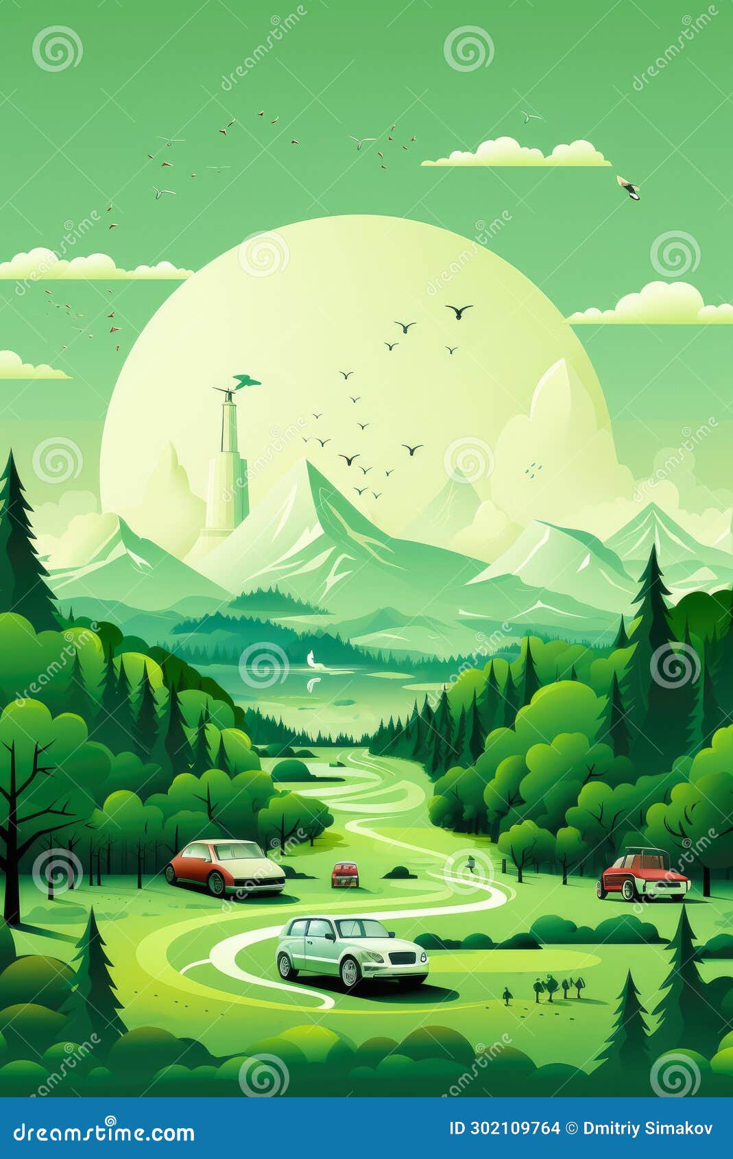 Eco-driving Habits Illustrated through a Serene Scene Stock ...