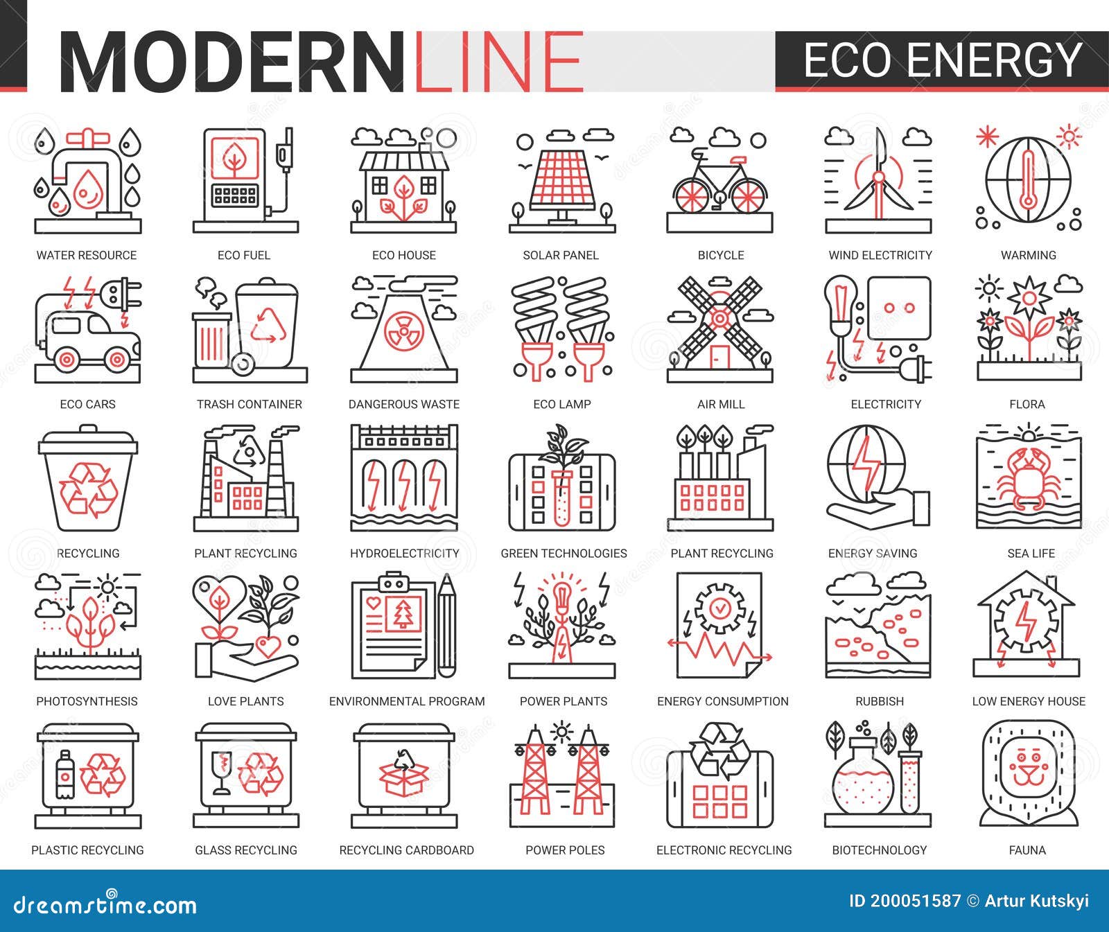 Eco Energy Complex Line Icons Vector Illustration Set Of Ecology ...
