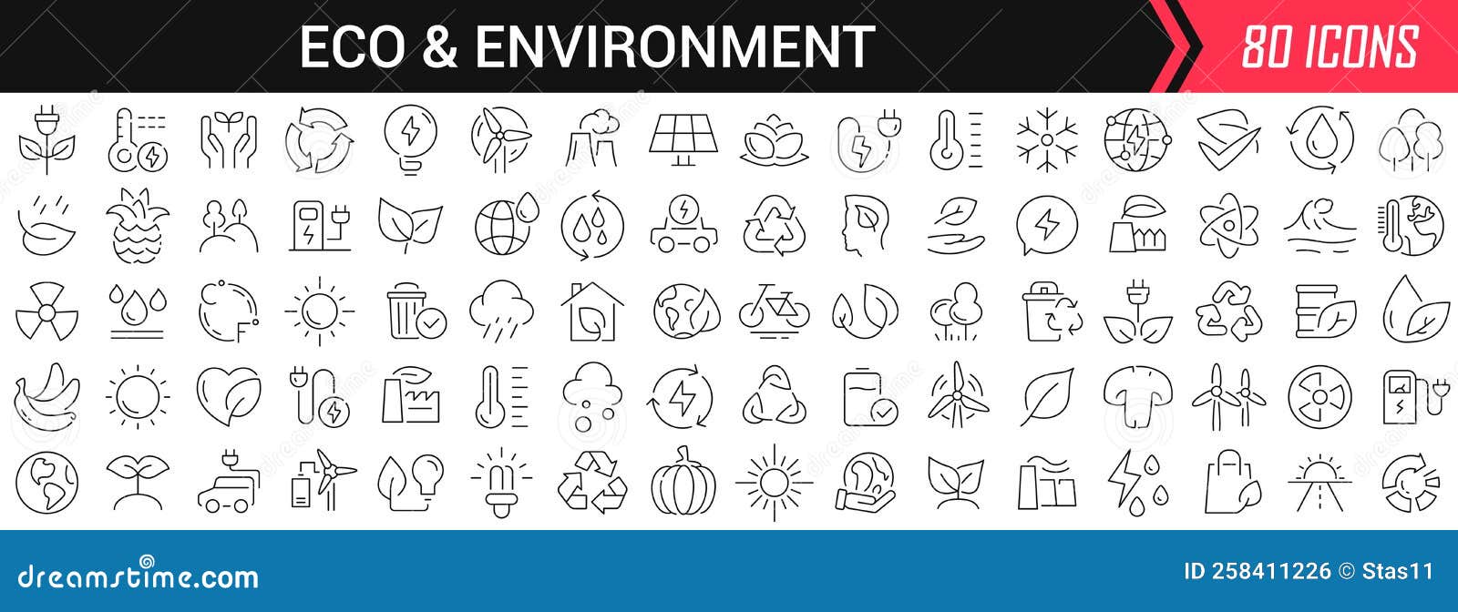 Eco and Environment Linear Icons in Black. Big UI Icons Collection in a ...
